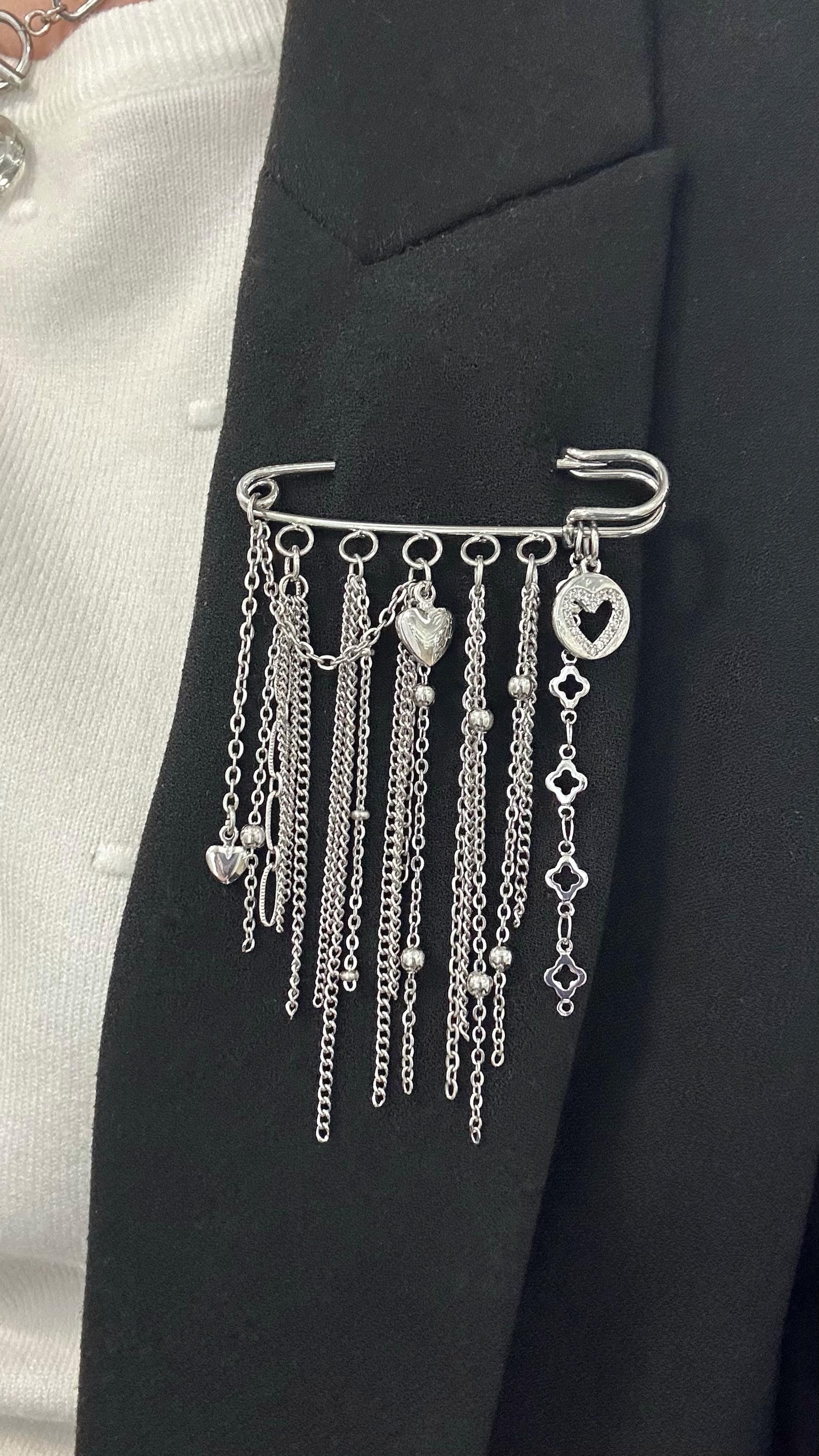 Safety Pearl Brooch With Silver Chain, Statement Pin With Stars ...