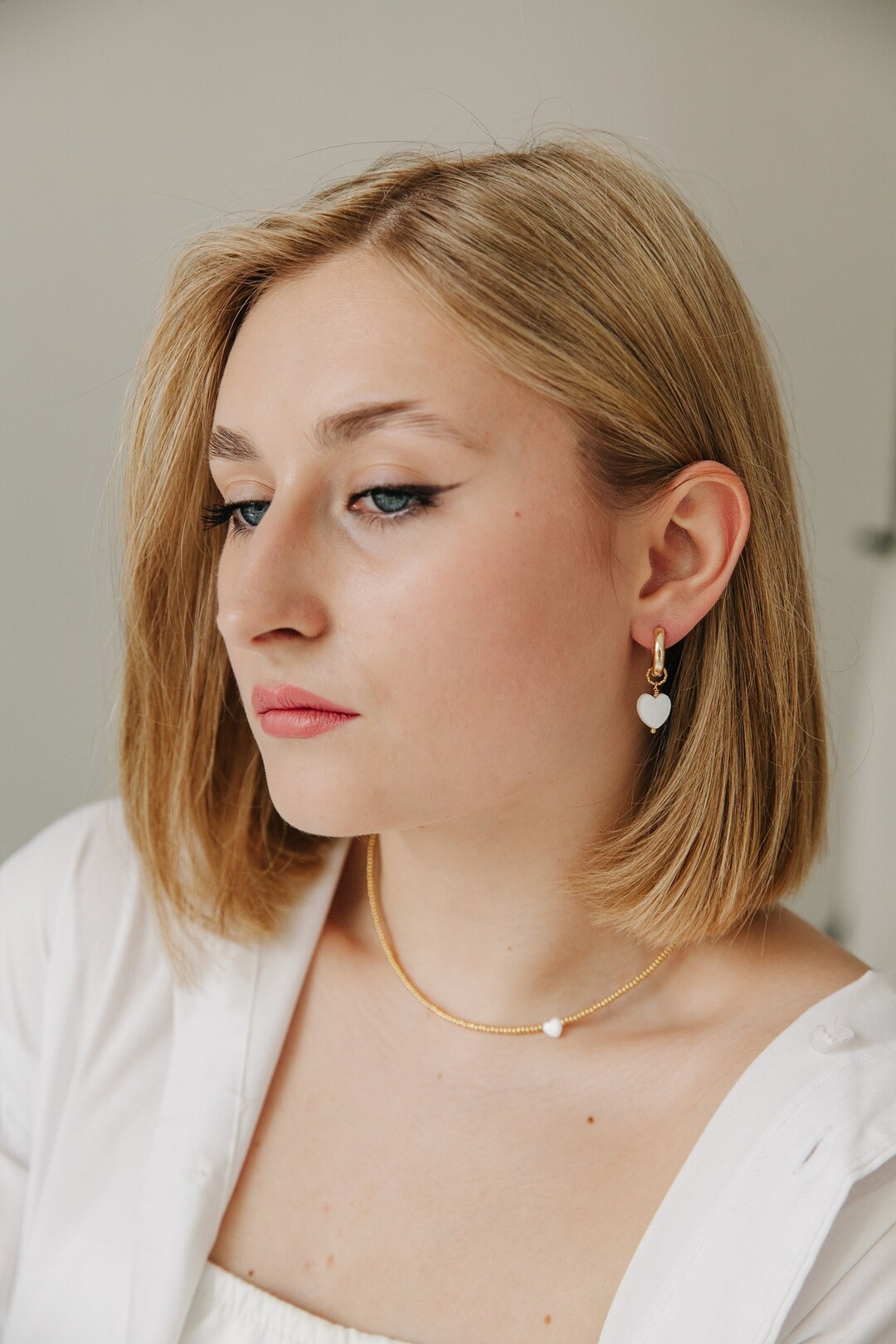 Minimalist Gold Necklace Heart Beaded Choker Set Jewelry Anniversary ...