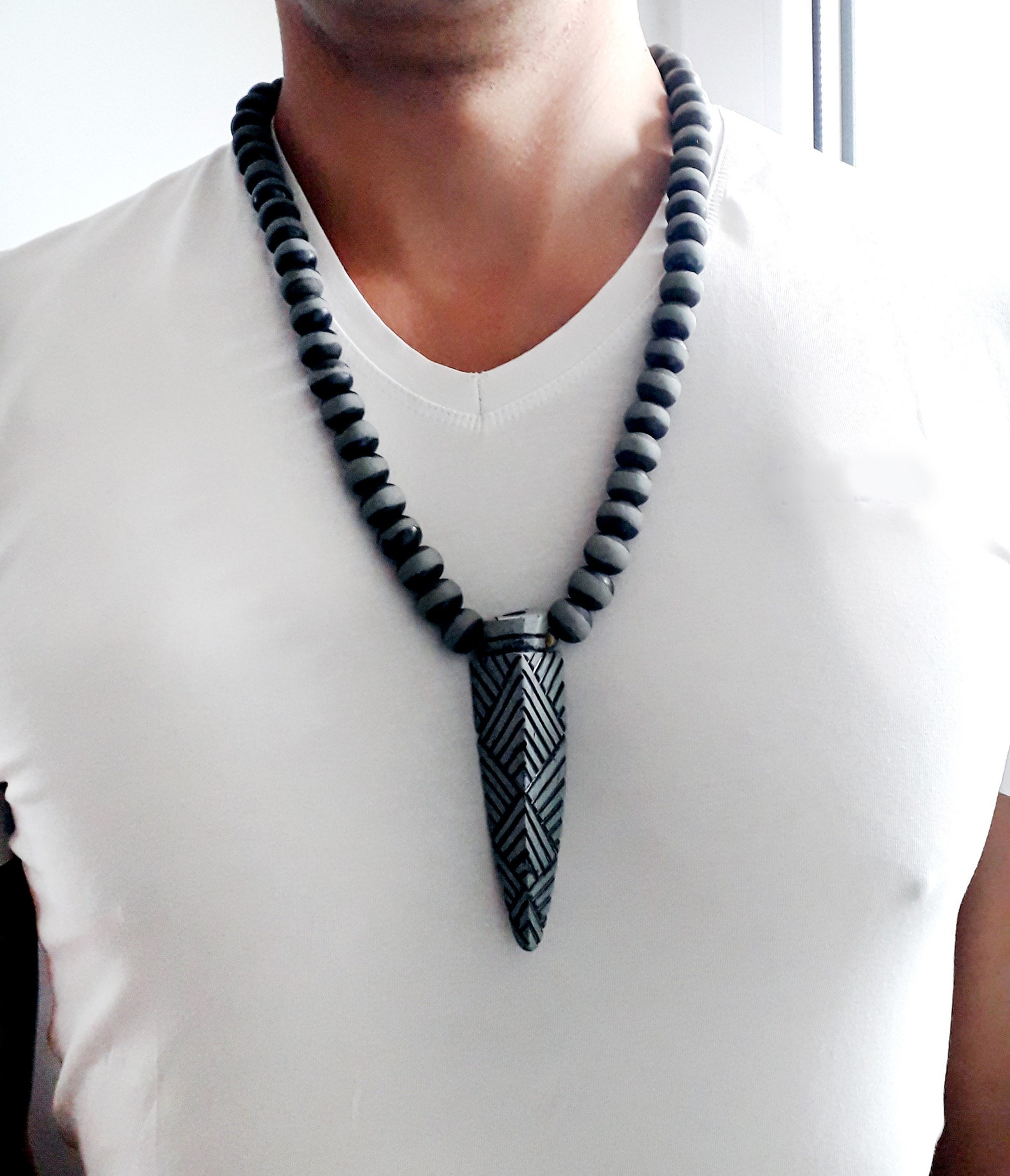 Mens pendant necklace African men jewelry Long men beaded | Etsy