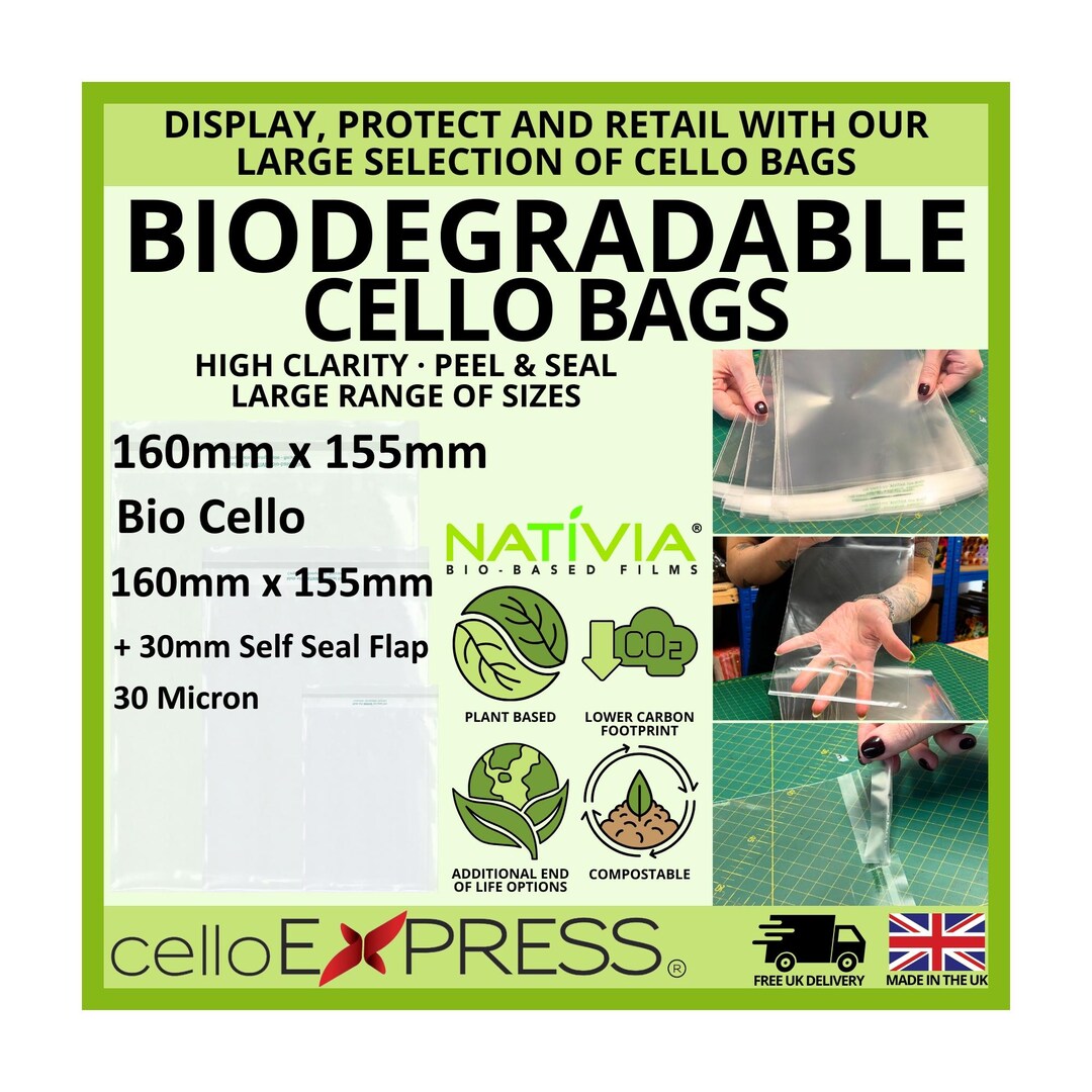 Biodegradable 160mm X 155mm + 30mm Self Seal Flap - Bio 6" X 6" - PLA ...