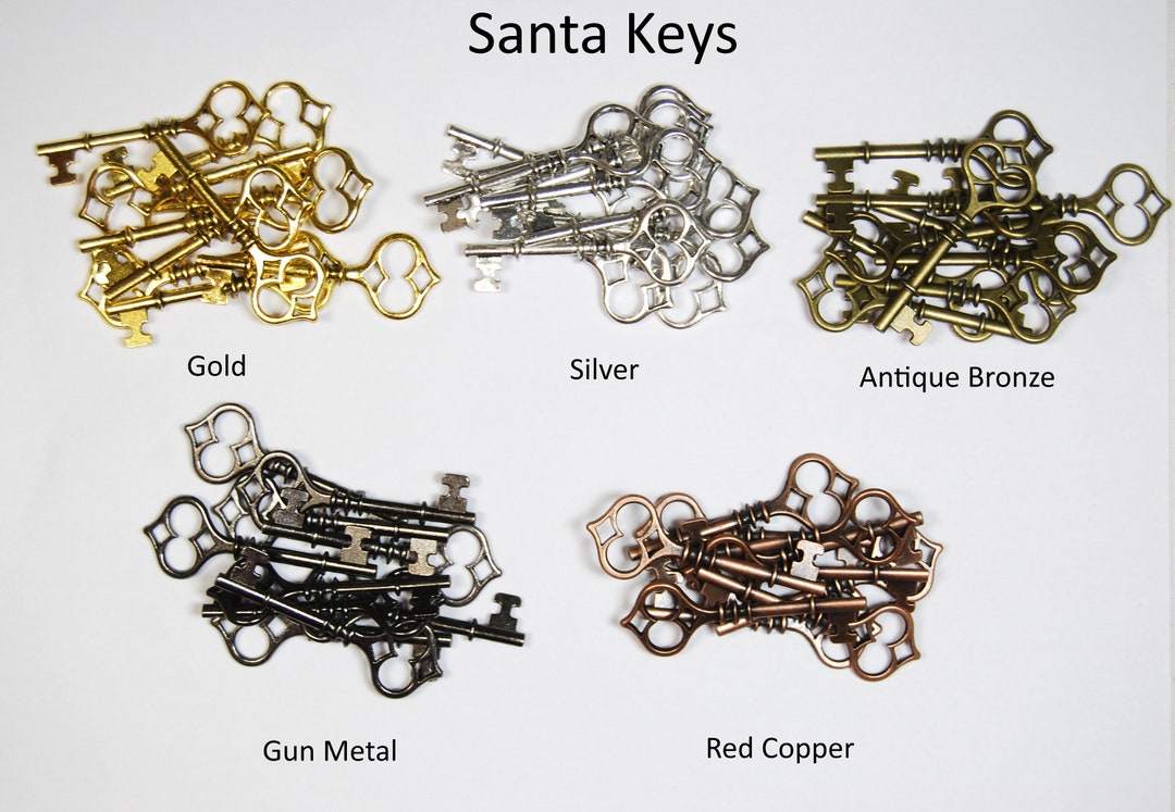 Santa Keys - 6cm/ 60mm or 2.4" - Mixed Colours - Metal Charms Steampunk ...