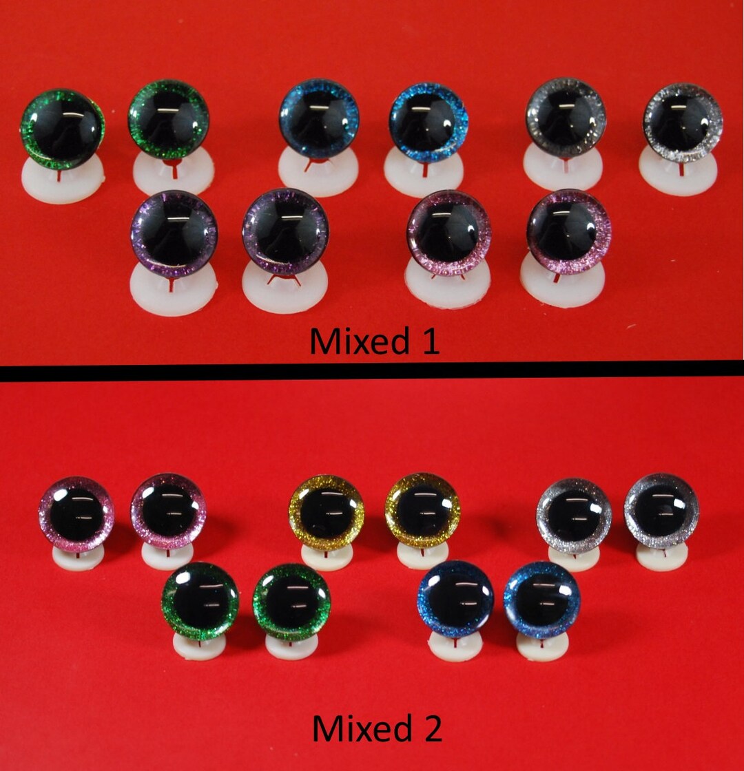 3D Mixed 20mm Safety Teddy Eyes With PLASTIC BACKS - Glitter Sparkle ...