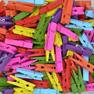35mm Small Wooden Craft Pegs - Choice of Colours - Mini Clip Metal ...