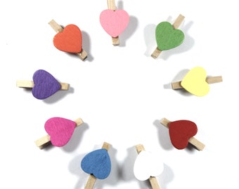 30mm Natural Pegs With Coloured Hearts Choice of Colour Plain Small ...