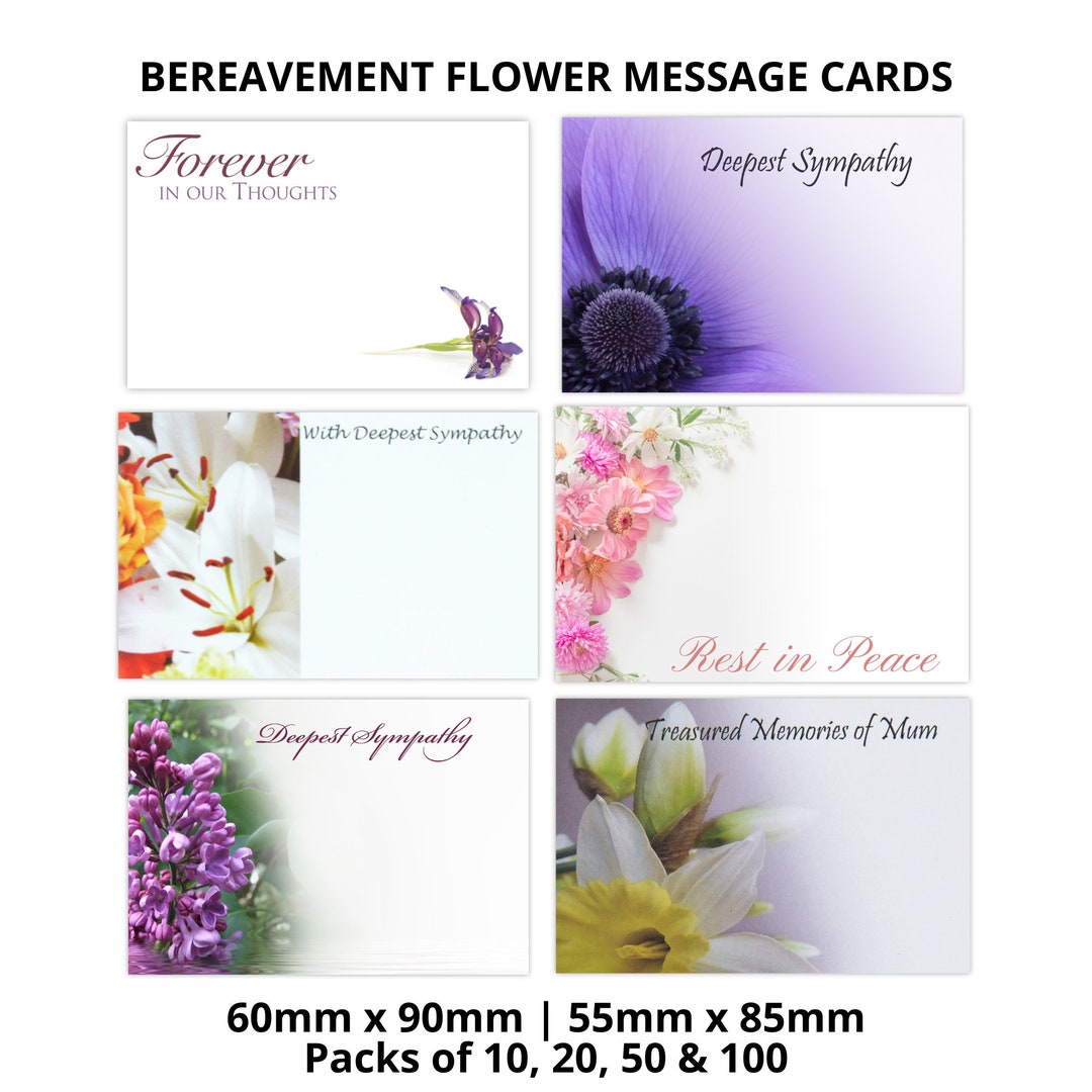 Bereavement Flower Message Cards - 60mm X 90mm | 55mm X 85mm - Florist ...
