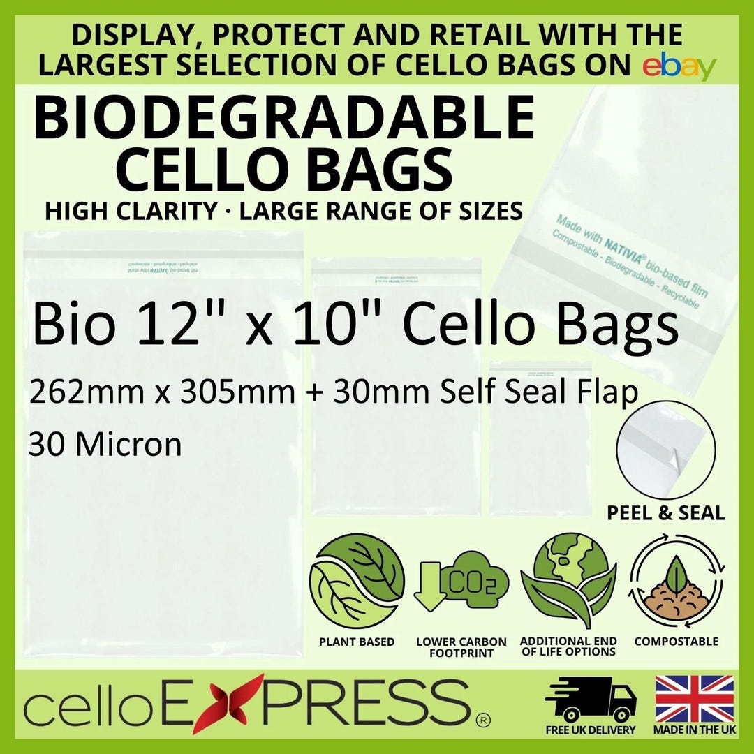 Biodegradable 12" X 10" - 262mm X 305mm + 30mm Self Seal Flap - 12x10 ...