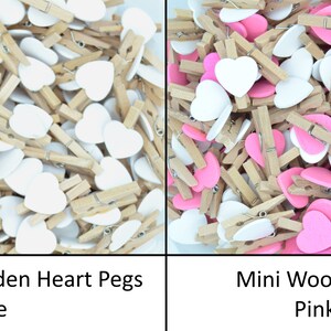 30mm Natural Pegs With Coloured Hearts - Choice of Colour - Plain Small ...