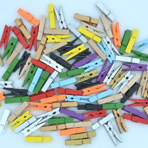 35mm Small Wooden Craft Pegs - Choice of Colours - Mini Clip Metal ...