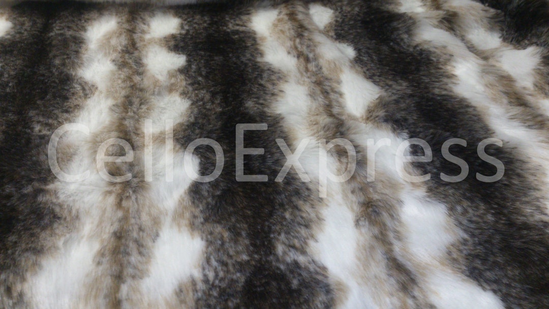 Brown & White Striped Faux Fake Wolf Fur - Choice of Lengths Available ...