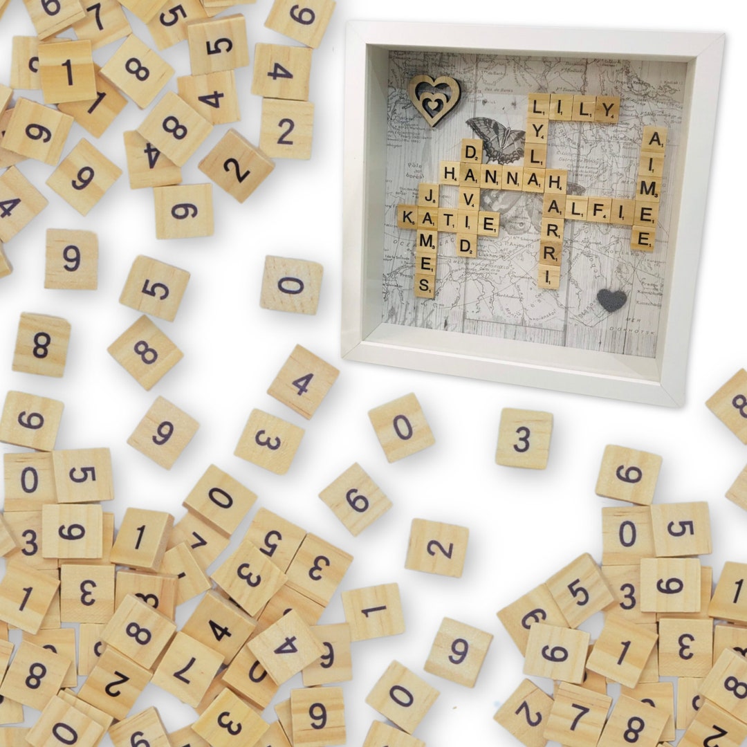 Wooden Scrabble Tiles Mixed Numbers 0 to 9 18mm X 20mm Crafting, Box ...