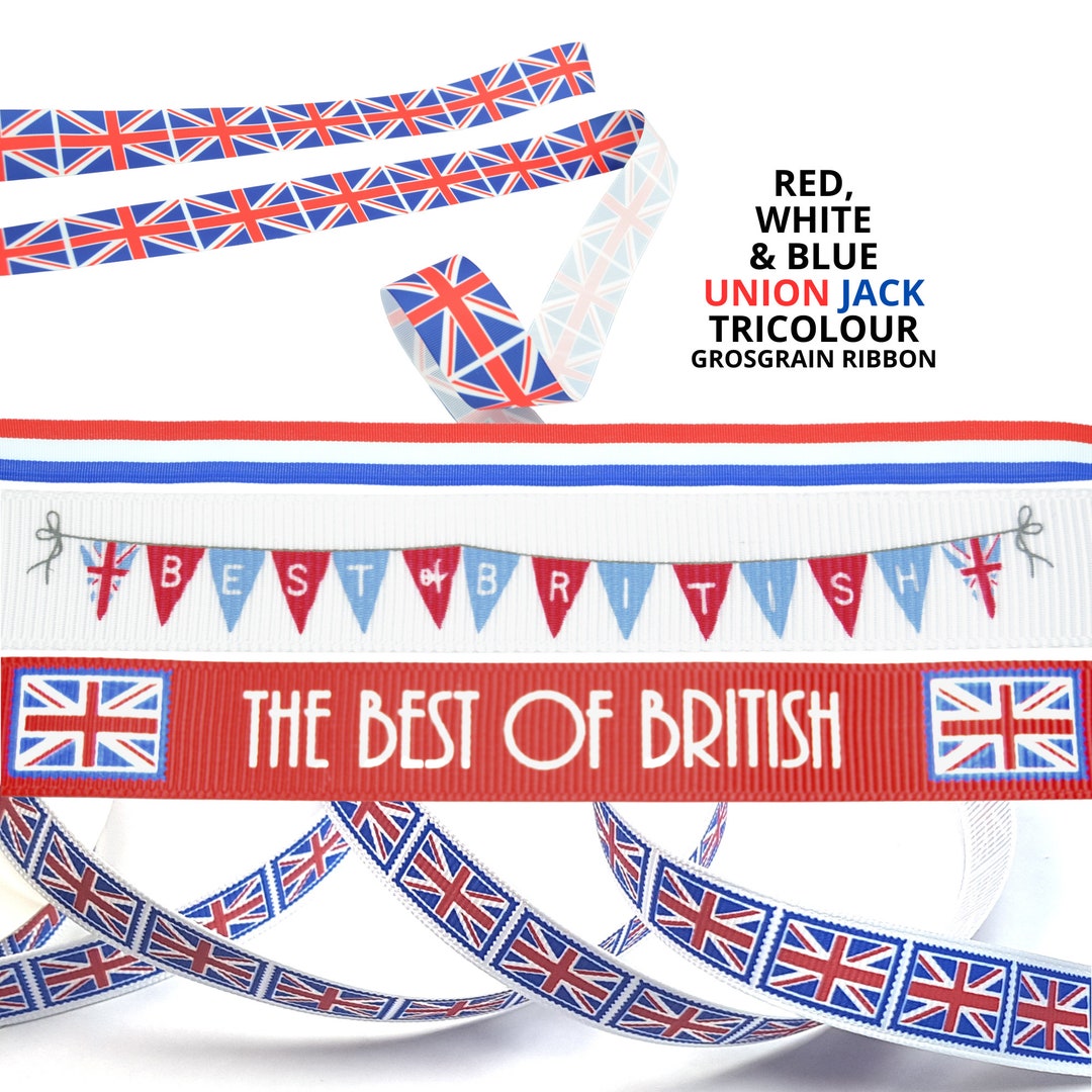 Union Jack, Tricolour & British Ribbon - Grosgrain - Red, White and ...