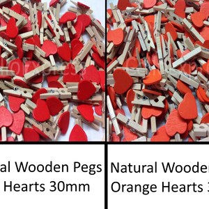 30mm Natural Pegs With Coloured Hearts - Choice of Colour - Plain Small ...
