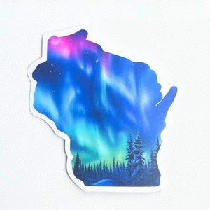 Wisconsin Northern Lights State Outline Sticker, up North Midwest Night ...