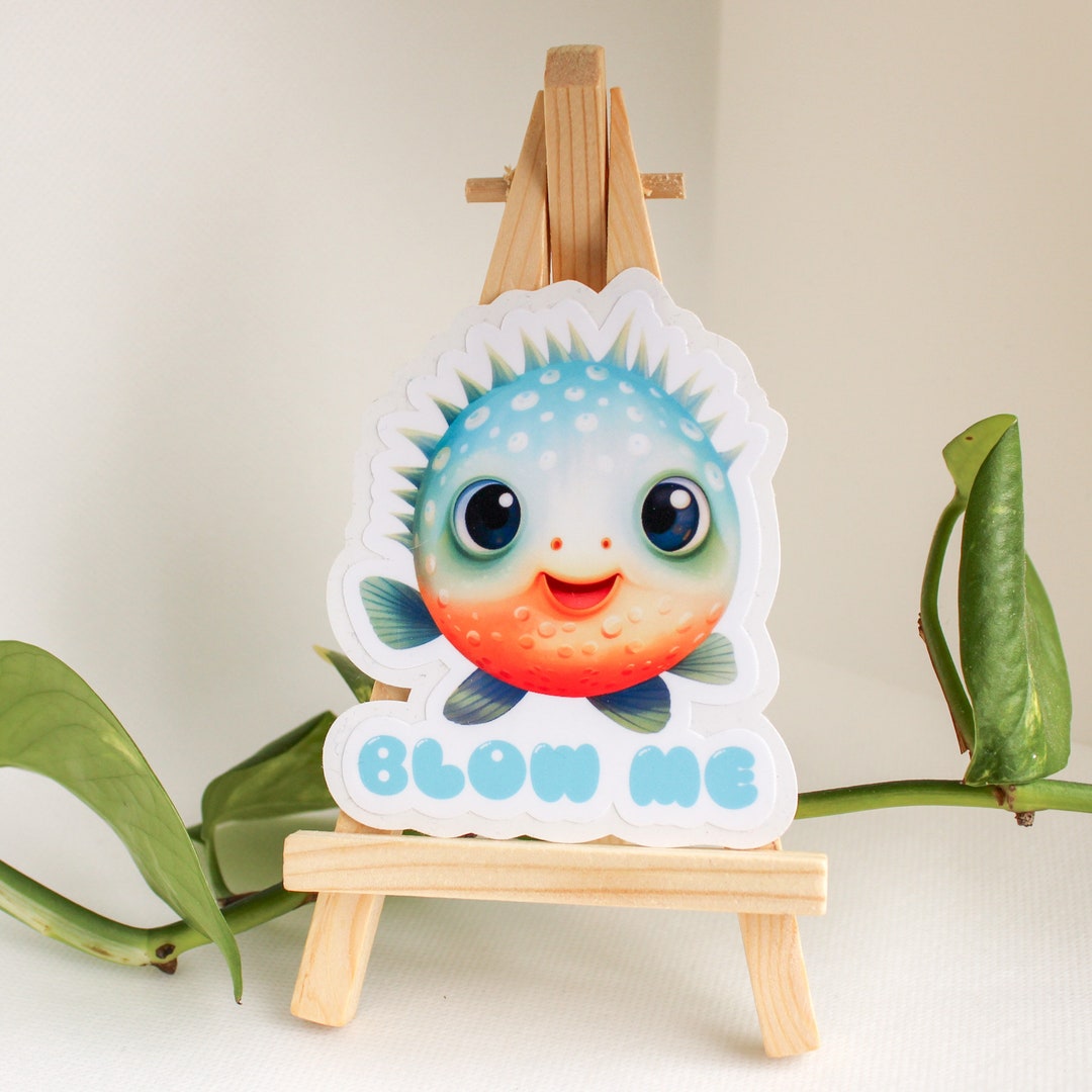 Funny Pufferfish blow Me Vinyl Sticker, Cute Puffer Fish, Water Bottle ...