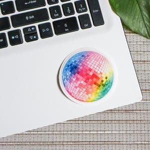 Colorful Disco Ball Sticker 2.5 X 2.5, Groovy Rainbow Holographic Party ...
