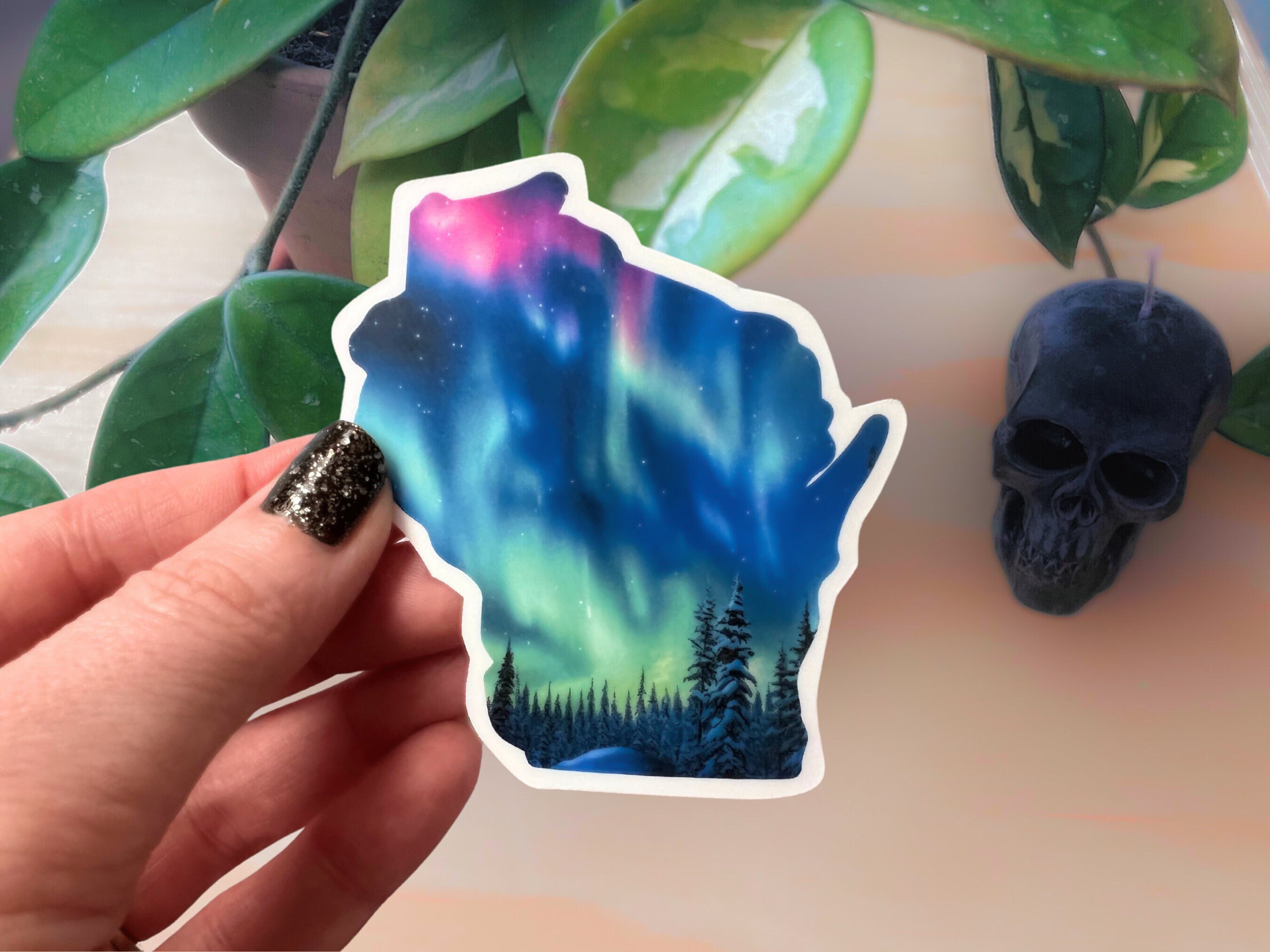 Wisconsin Northern Lights State Outline Sticker, up North Midwest Night ...