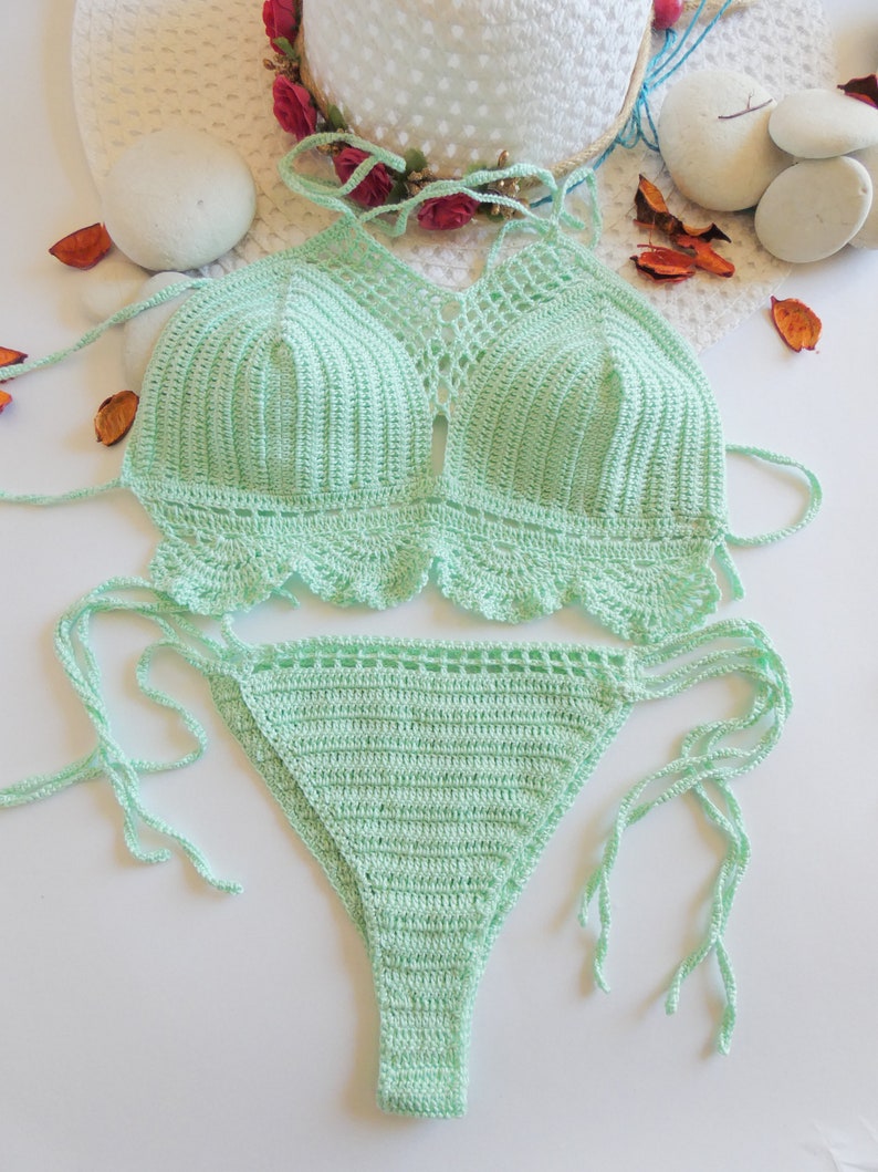 Light green crochet bikini Crochet bikini set | Etsy