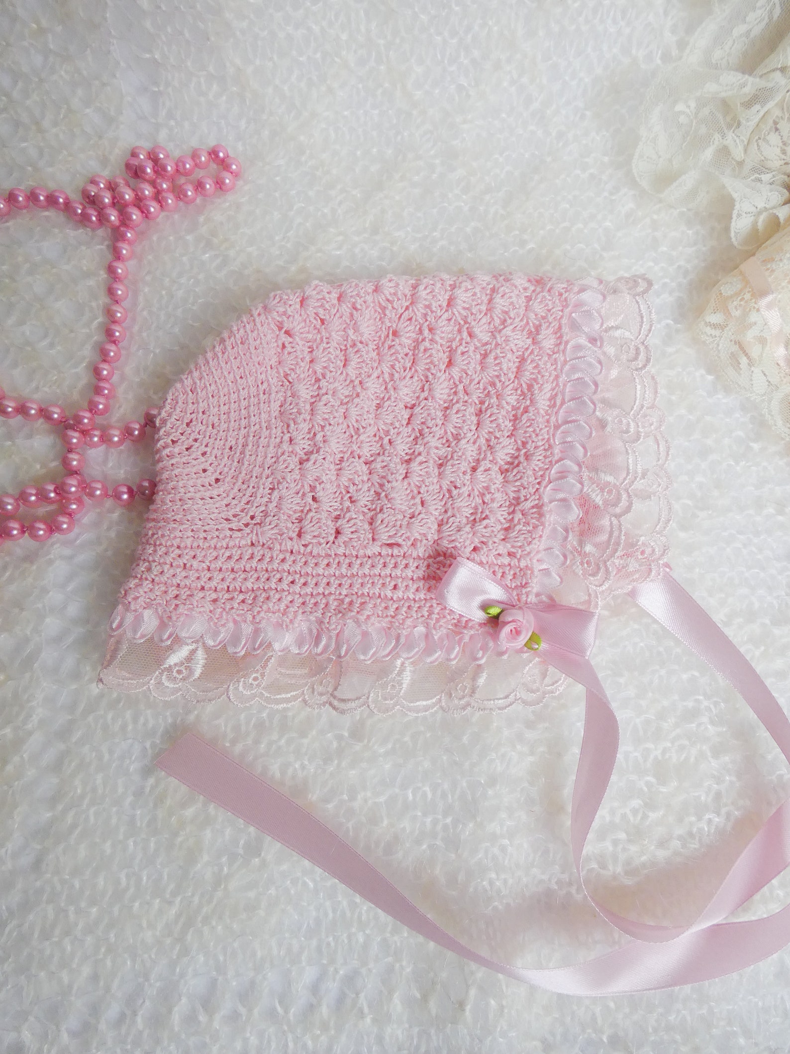 Cuffia rosa per neonata Regalo battesimo Cuffia rosa per bebè Cuffia ...