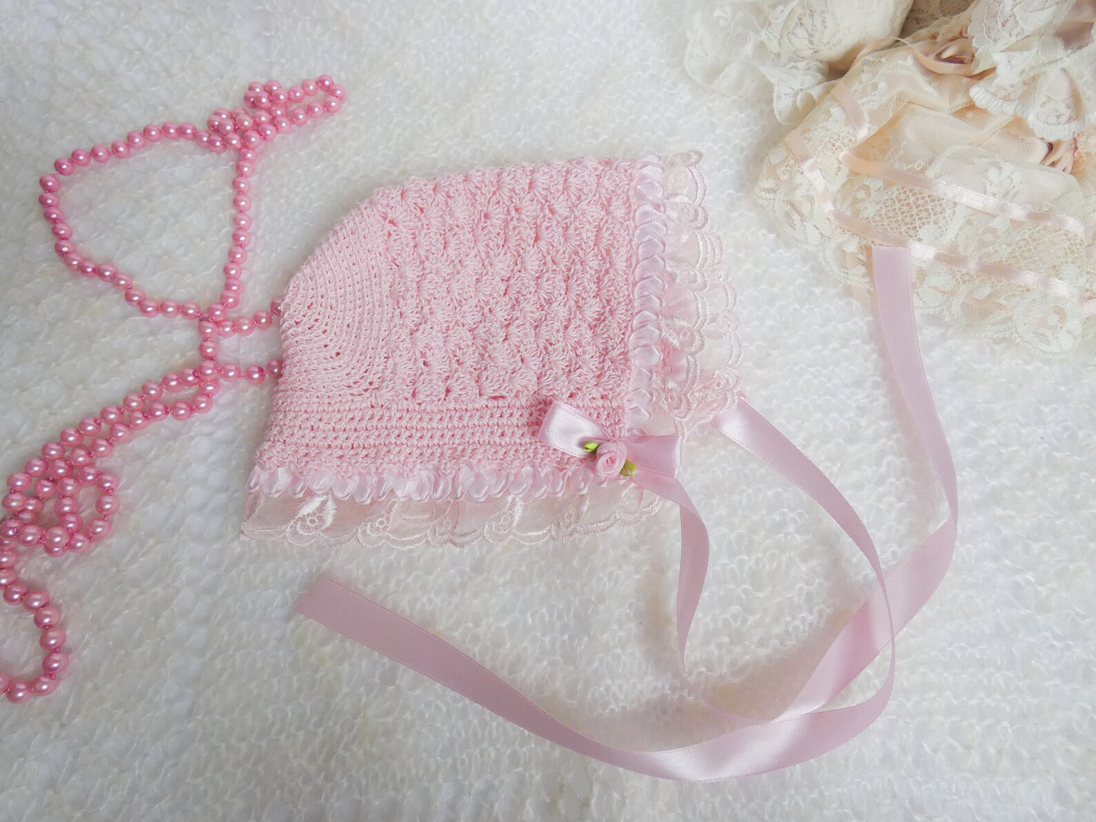 Cuffia rosa per neonata Regalo battesimo Cuffia rosa per bebè Cuffia ...