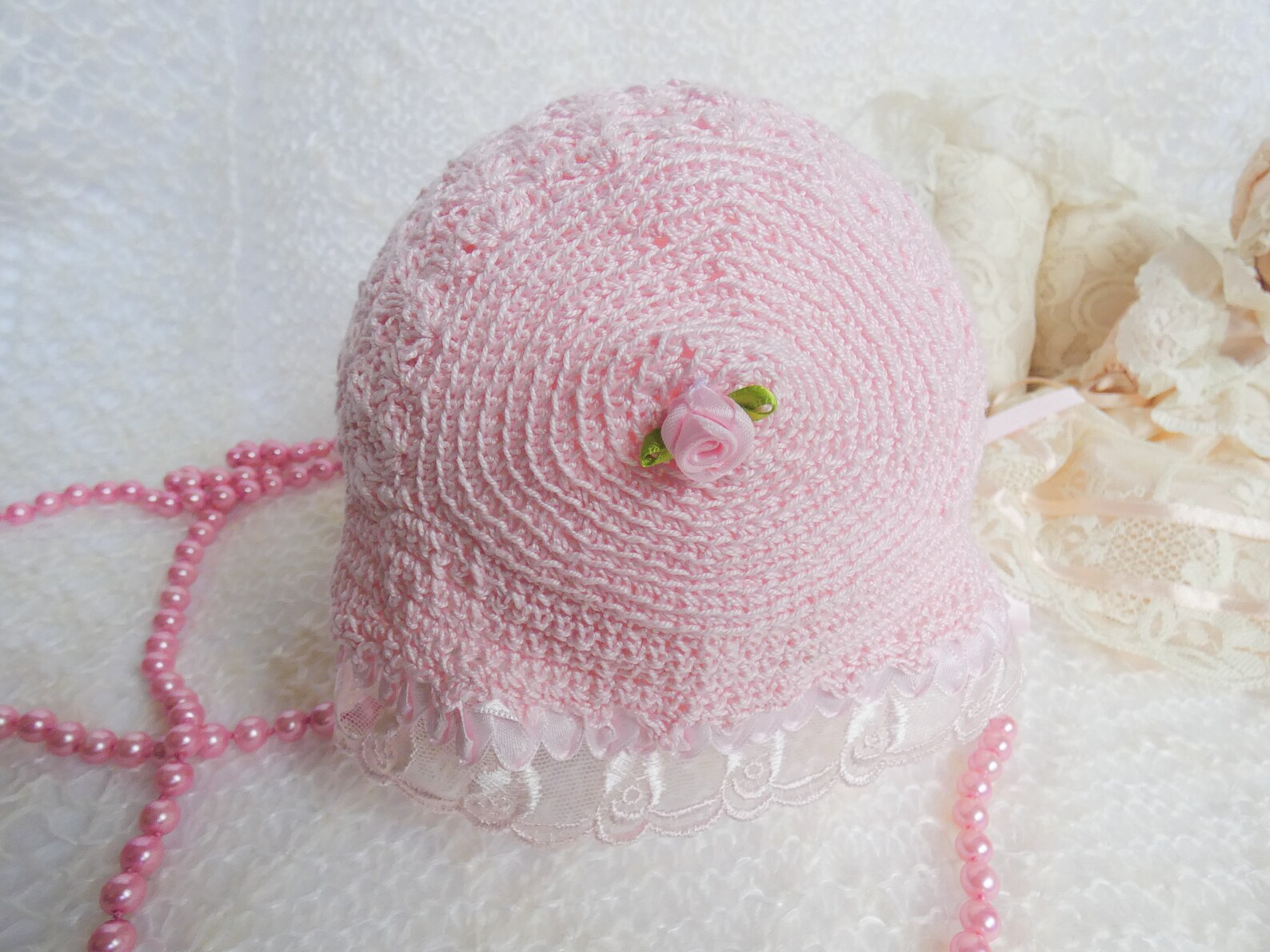 Cuffia rosa per neonata Regalo battesimo Cuffia rosa per bebè Cuffia ...