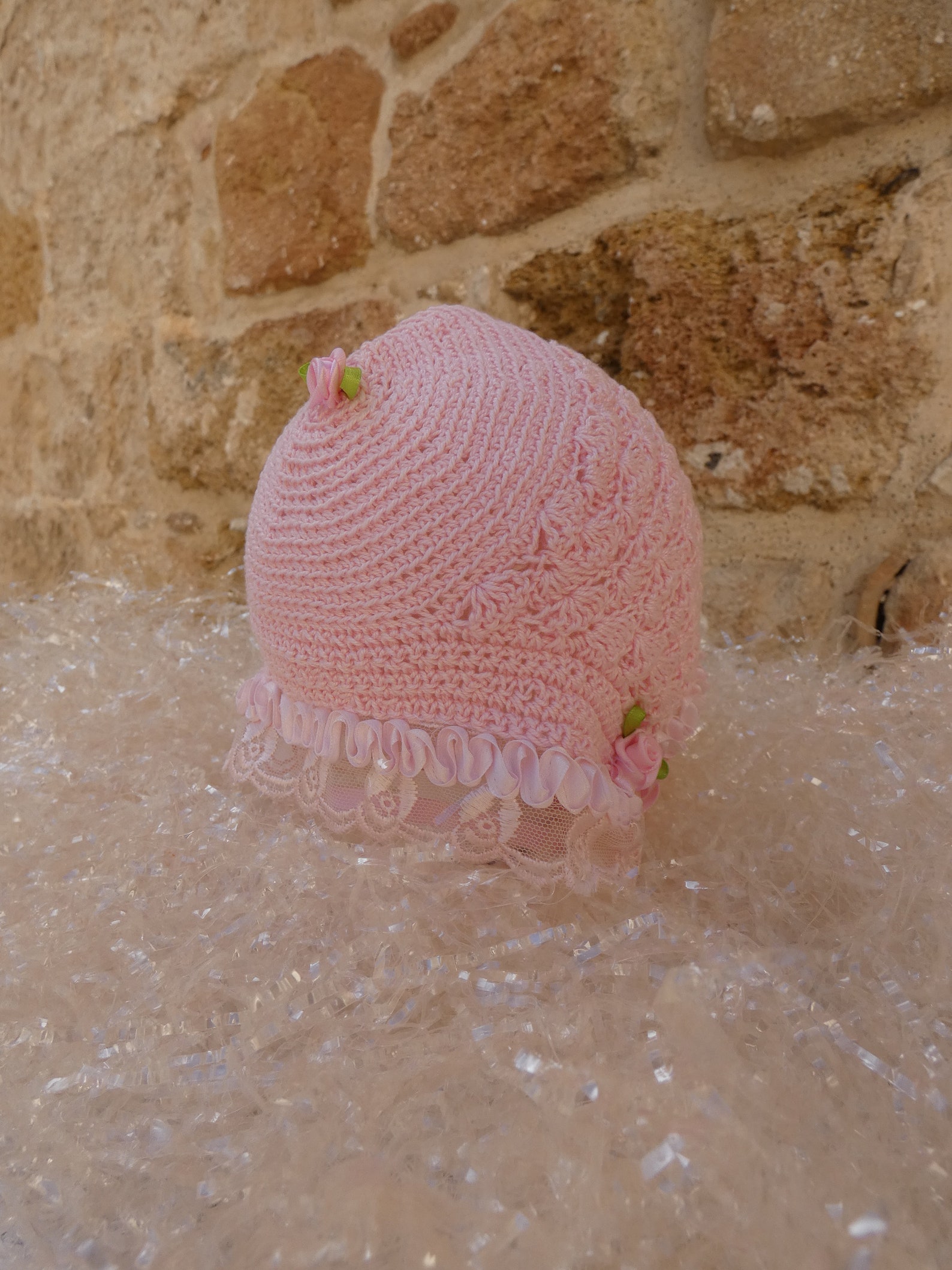 Cuffia rosa per neonata Regalo battesimo Cuffia rosa per bebè Cuffia ...