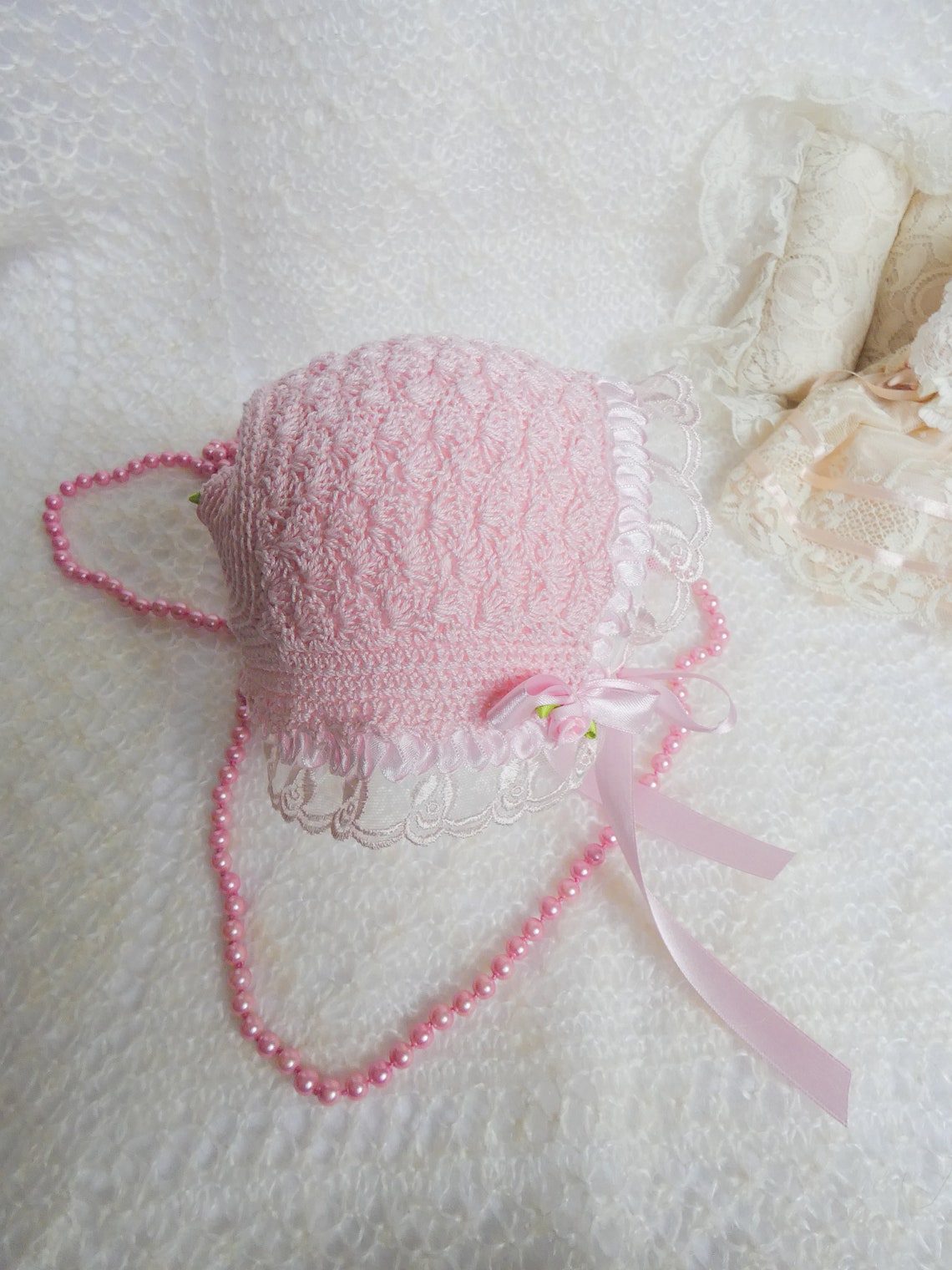 Cuffia rosa per neonata Regalo battesimo Cuffia rosa per bebè Cuffia ...