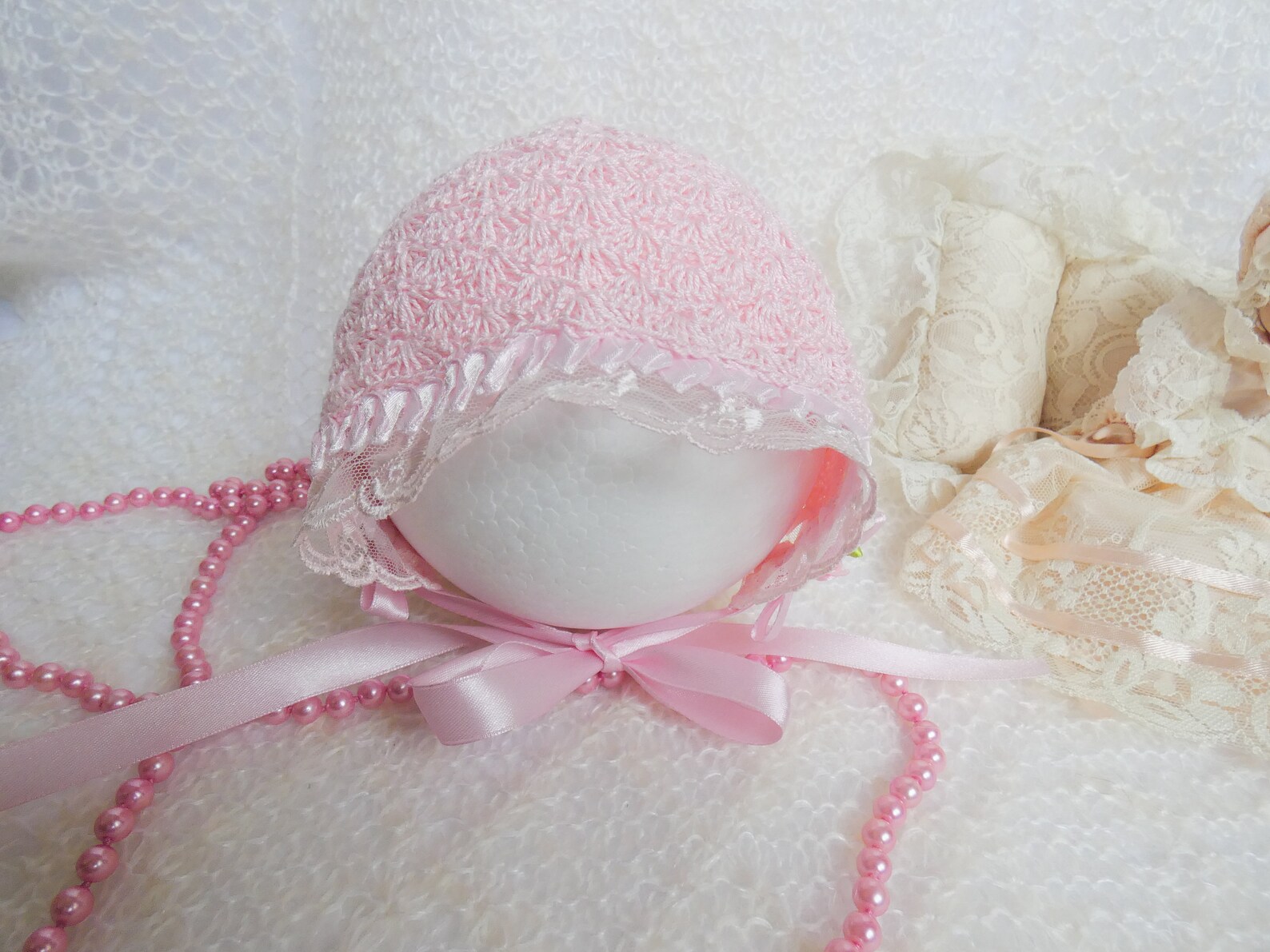 Cuffia rosa per neonata Regalo battesimo Cuffia rosa per bebè Cuffia ...