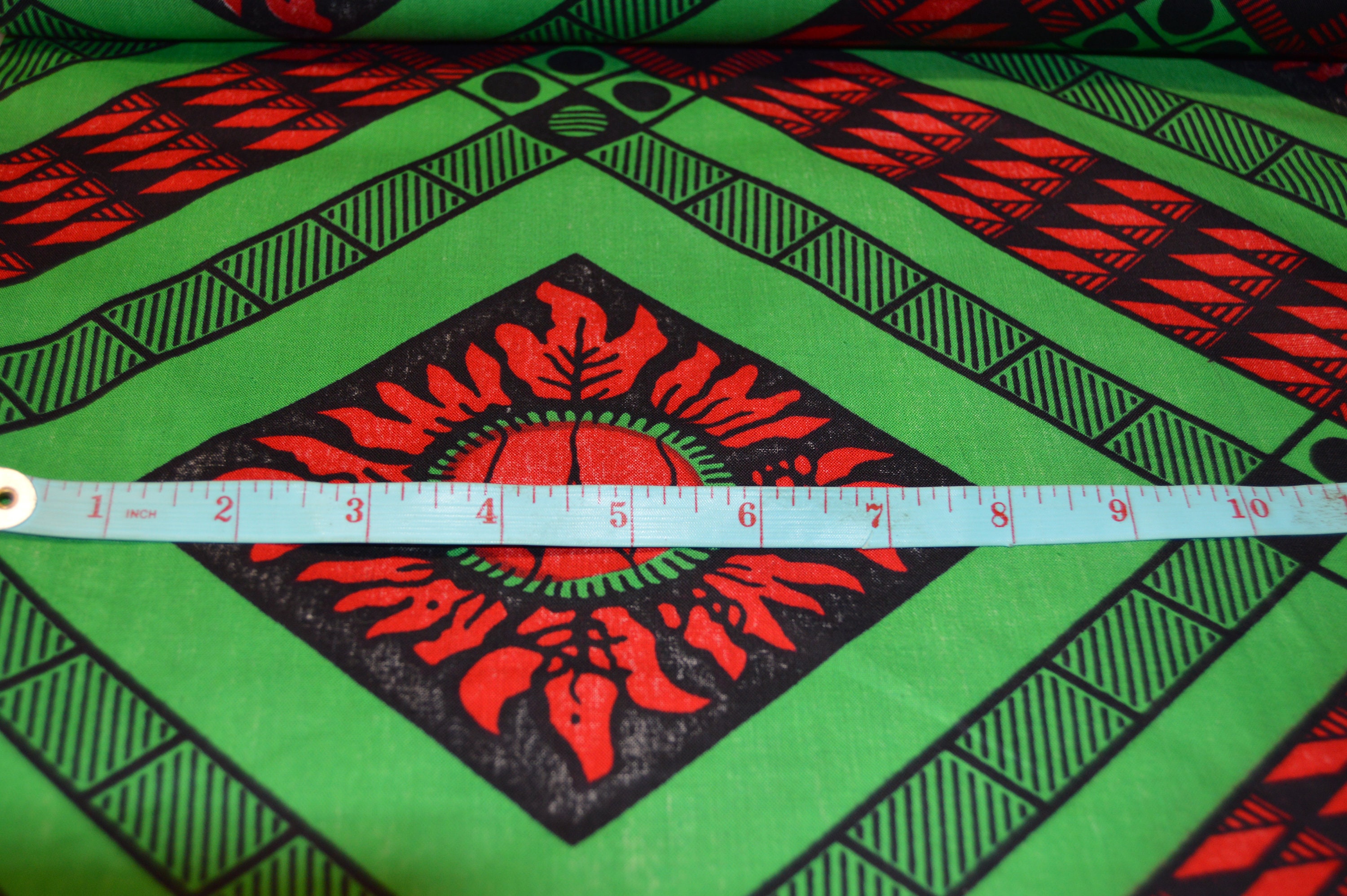 African Block Print With Sun Green Black Red Polished Cotton - Etsy