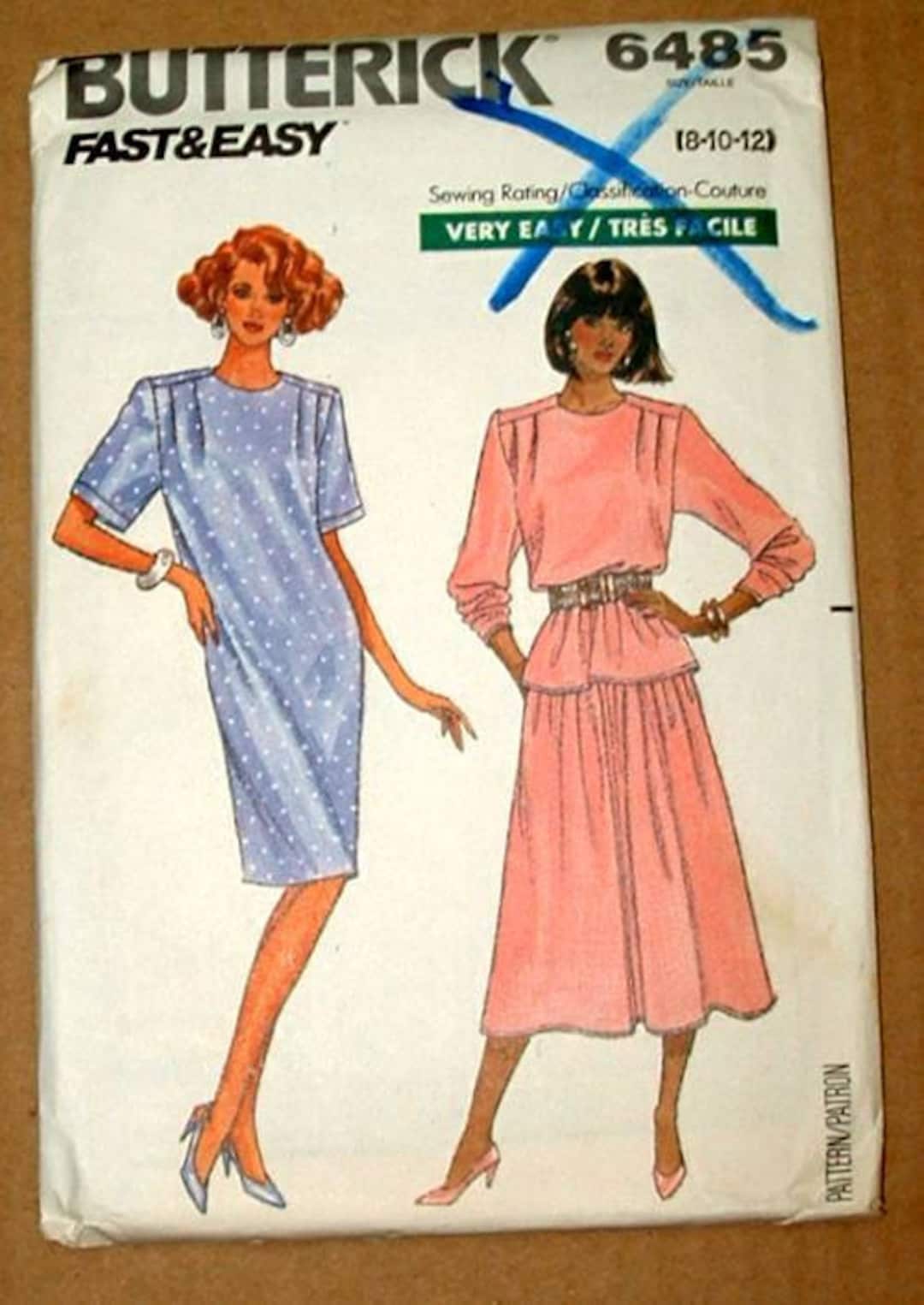 Butterick Sewing Pattern 6485 Size 8-10-12 1988 - Etsy