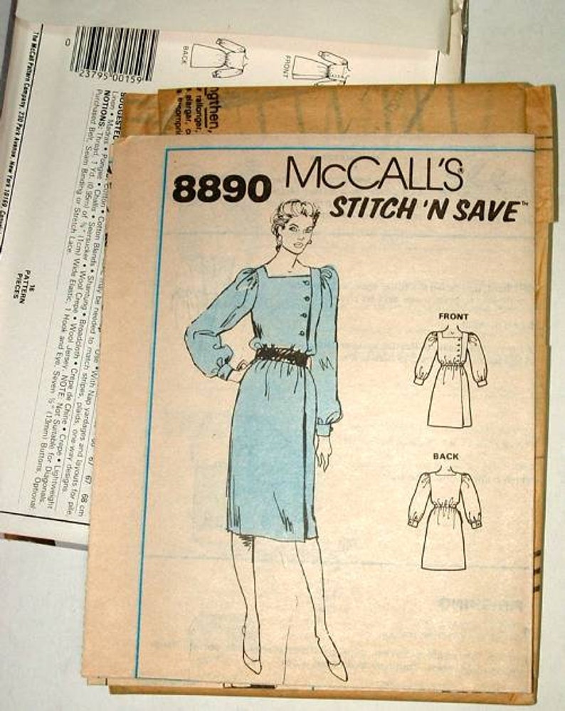 Mccalls Stitch N Save Sewing Pattern 8890 Size B 12 14 16 1984 Etsy