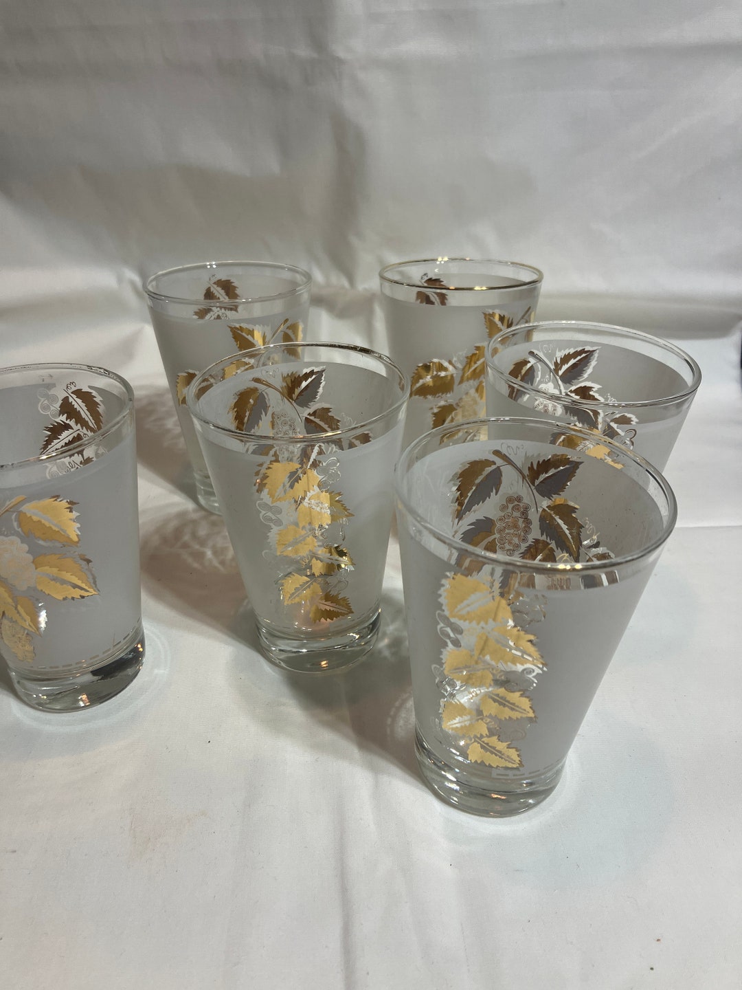 Set of Six Small Gold Leaf Frosted Juice Glasses 4 - Etsy