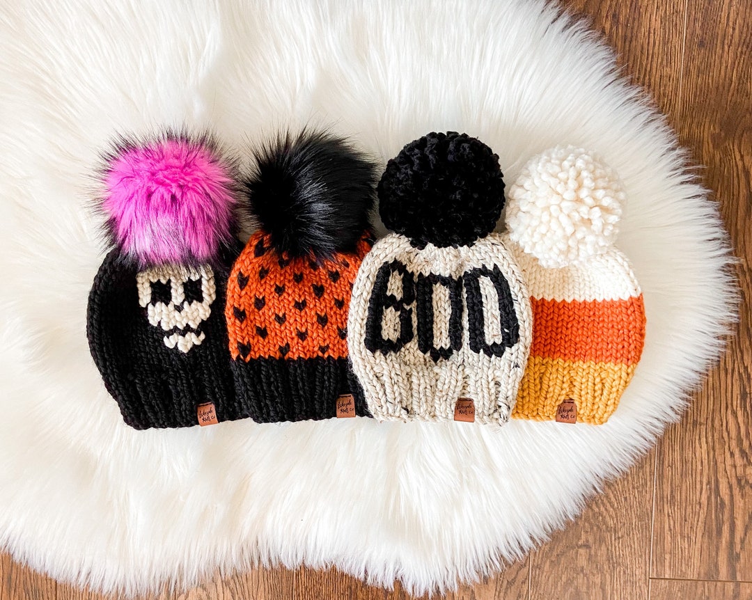 Halloween Knit Hats, Skull Knit Beanie, Fall Knit Beanie, Fall Toque ...