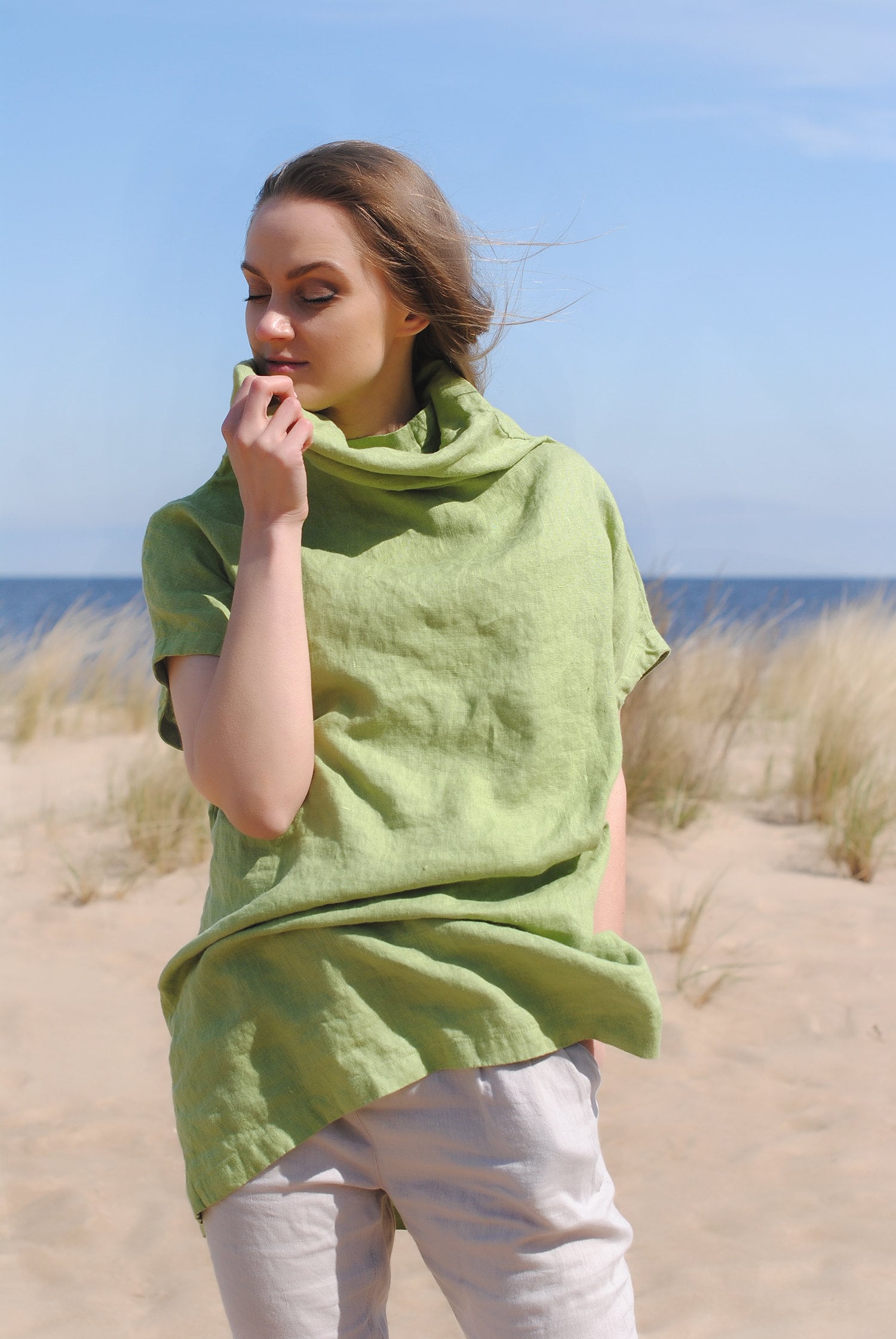 High Neck Linen Tunic: Oversized Washed European Linen Top - Etsy