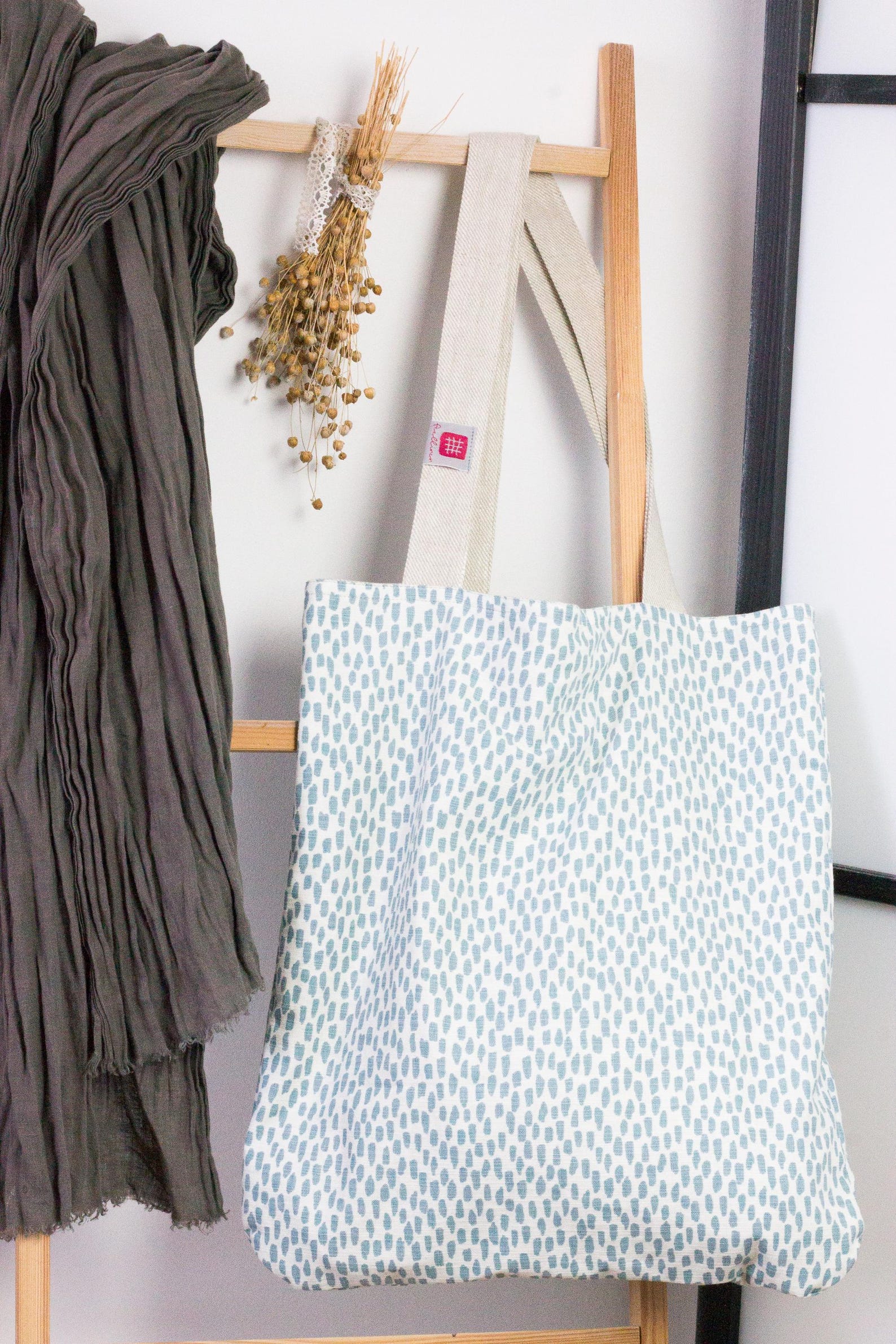 Reversible Linen Tote Bag: Two-in-one Shopping Bag With Rain Design - Etsy