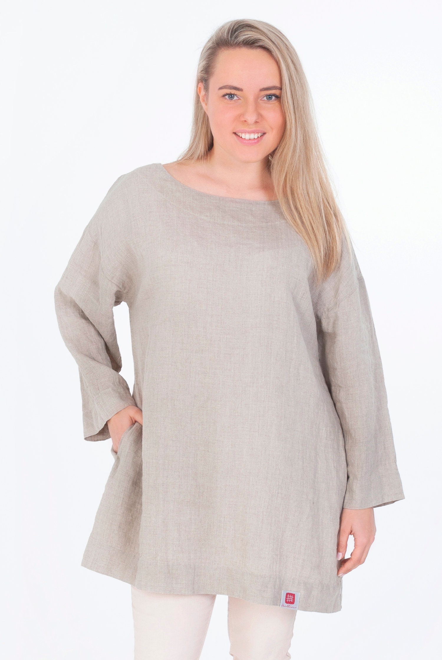 Plus size linen tunic with pockets natural linen tunic dress | Etsy