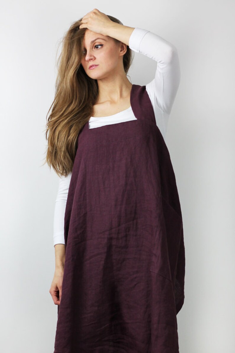 Deep Bordo Linen Pinafore Linen Pinafore With Pockets Square - Etsy