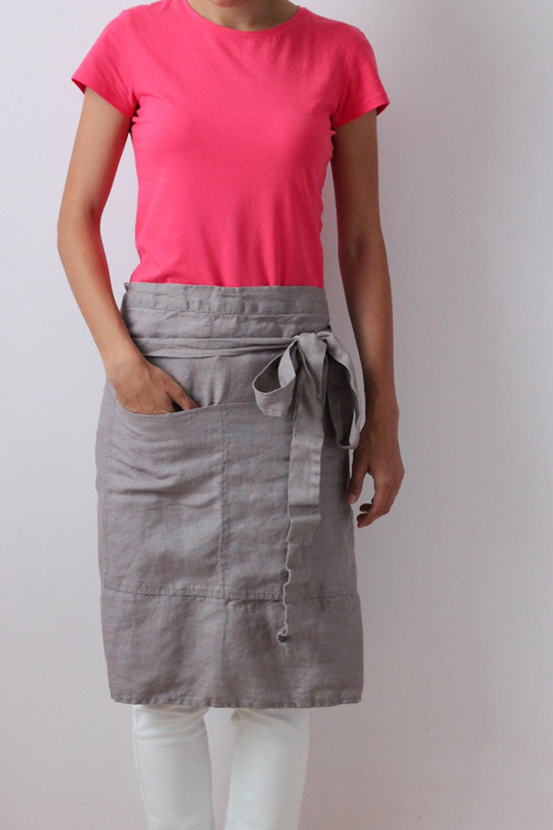 Cafe Apron, Linen Apron With Pockets, Linen Kitchen Apron, Linen Cafe ...