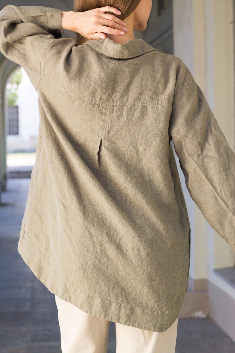 Khaki Green Linen Tunic With Pockets Linen Womens Clothing - Etsy