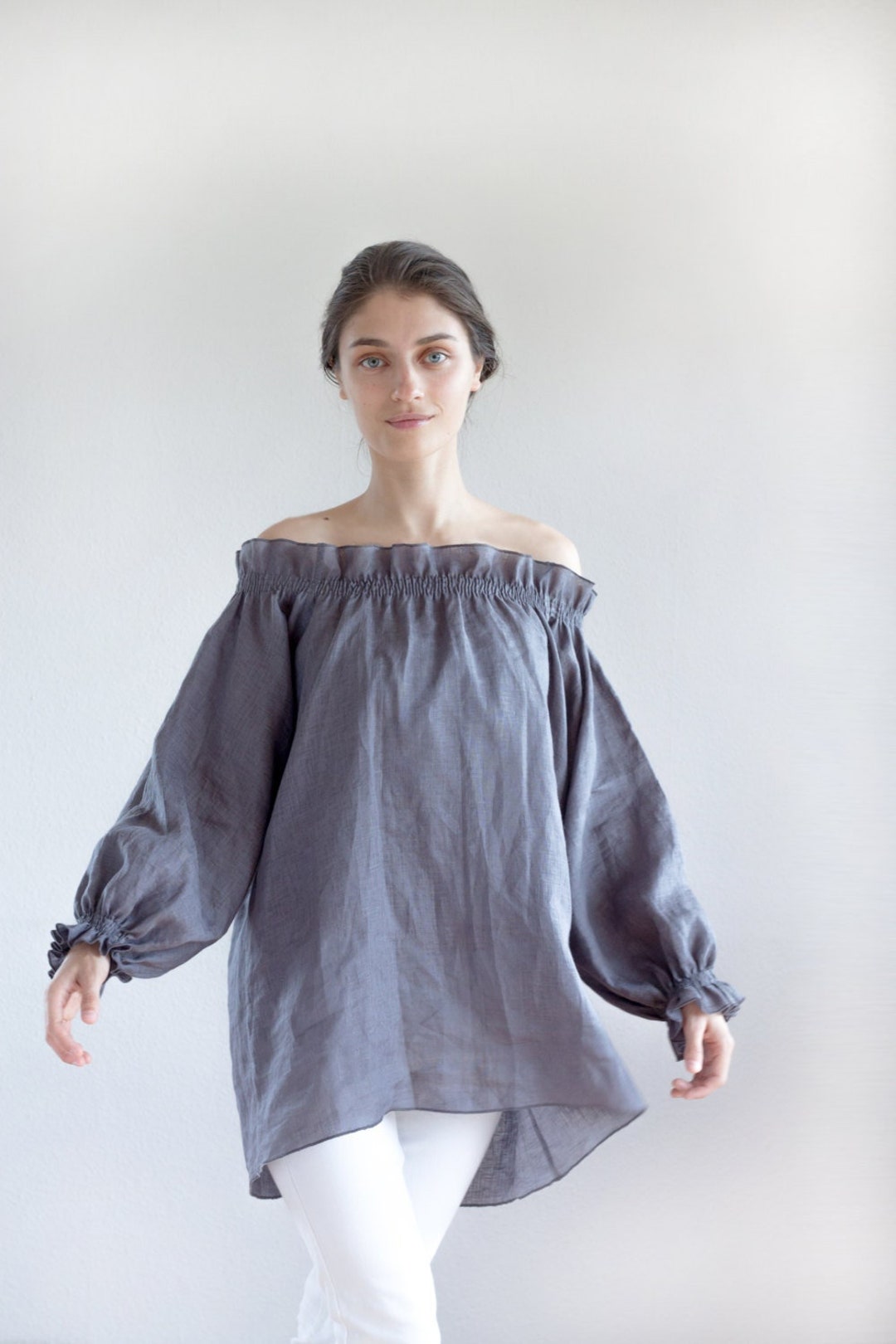 Off Shoulder Linen Tunic for Hot Weather, off Shoulder Linen Top, Linen ...