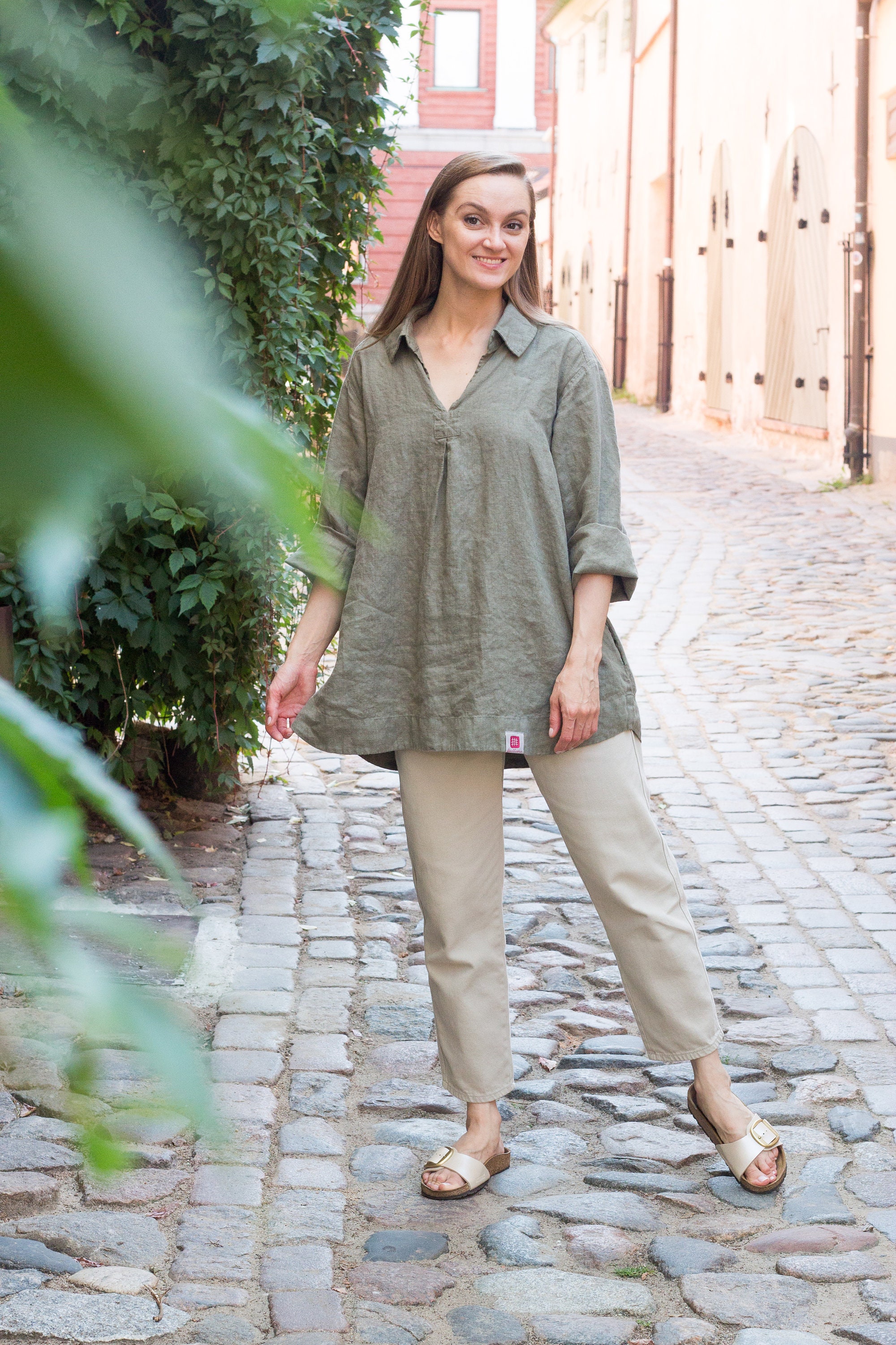 Khaki Green Linen Tunic With Pockets Linen Womens Clothing - Etsy