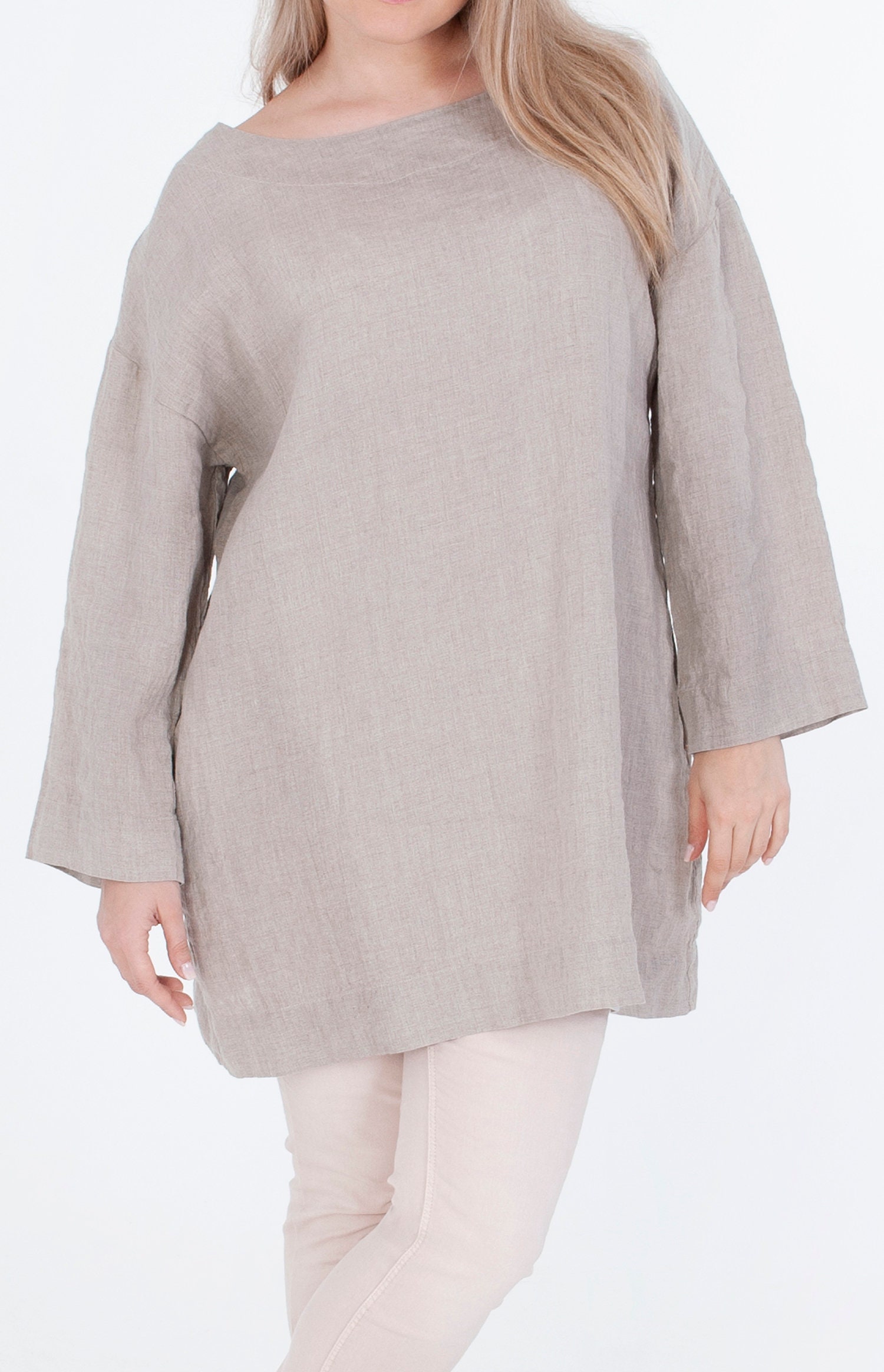 Plus size linen tunic with pockets natural linen tunic dress | Etsy