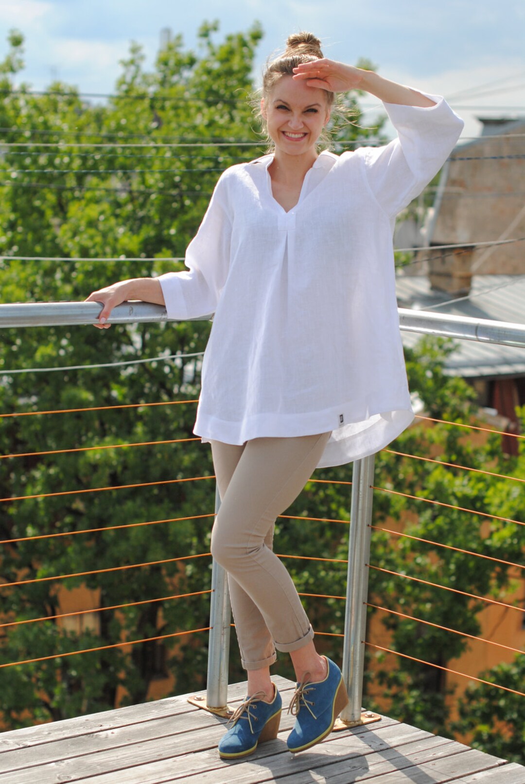 White Linen Tunic With Pockets, Linen Womens Clothing, Linen Tunic ...