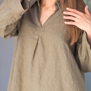 Khaki Green Linen Tunic With Pockets, Linen Womens Clothing, Linen ...