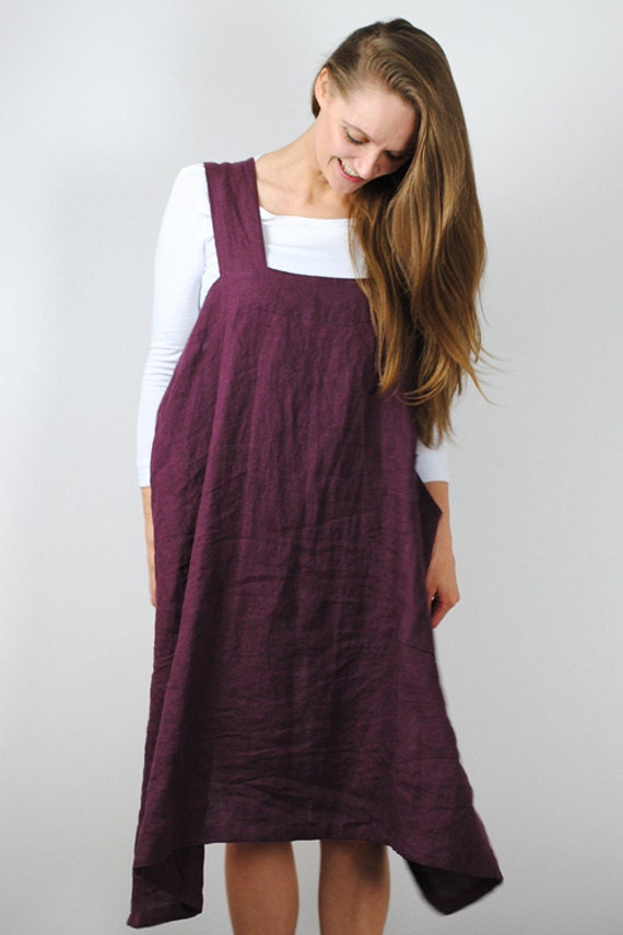 Deep Bordo Linen Pinafore Linen Pinafore With Pockets Square - Etsy
