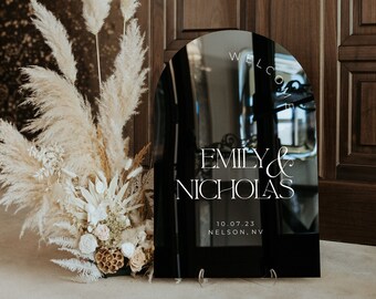 Arched Black Wedding Signs Matte Black Acrylic Welcome Sign Wedding ...