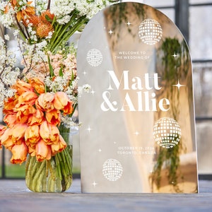 Arched Wedding Retro Welcome Sign - Disco Ball Wedding Sign - Wedding ...