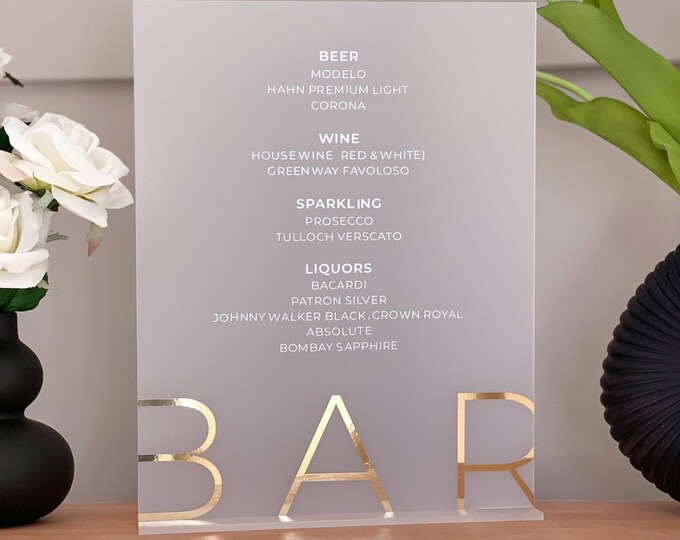 Bar Menu Acrylic Sign, Acrylic Bar Menu, Custom Drink Menu, Bar Menu ...