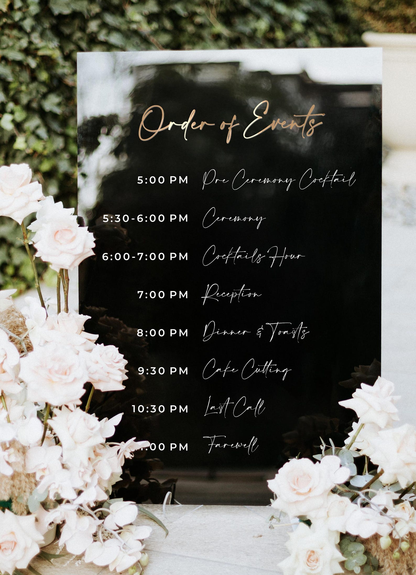 Black Acrylic Wedding Timeline Sign: Gold Mirror Order of Events - Etsy