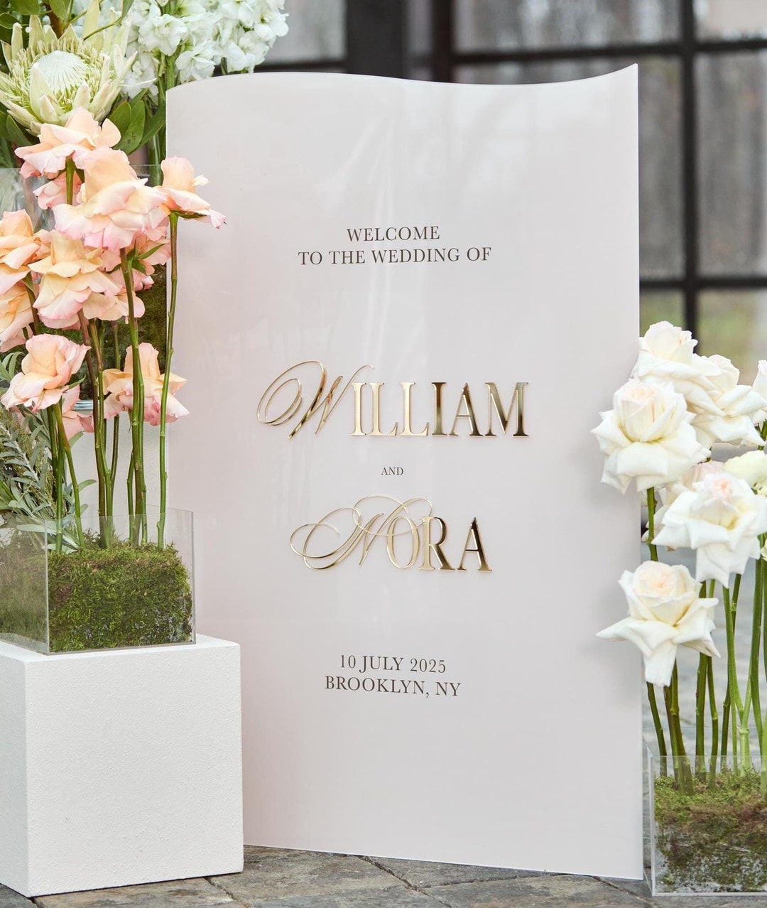 Wedding Signs With 3D Gold Mirror Names - Custom Acrylic Sign - Beige ...