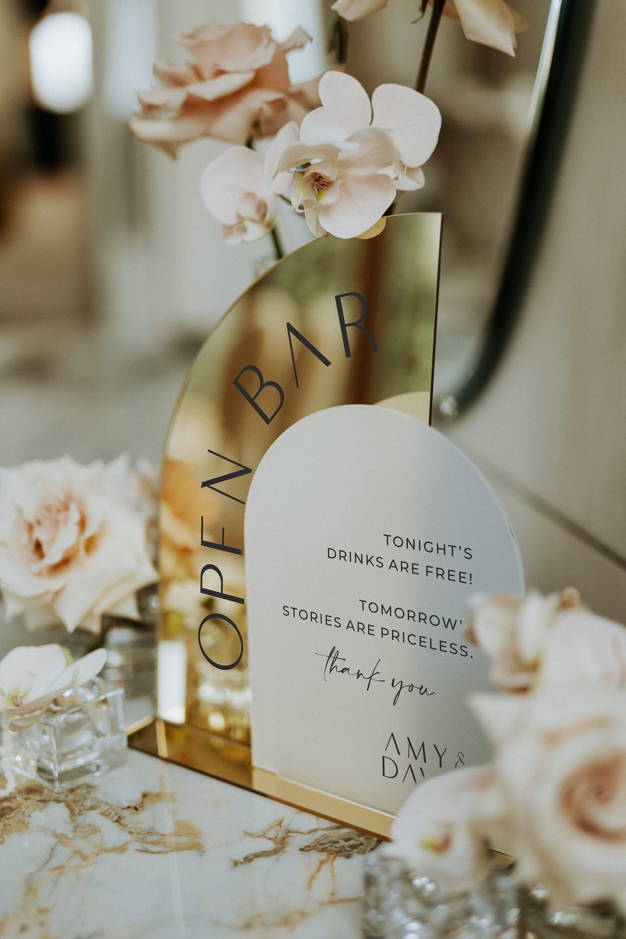 Open Bar Wedding Arched Gold Mirror Frosted Acrylic Bar Sign - Etsy